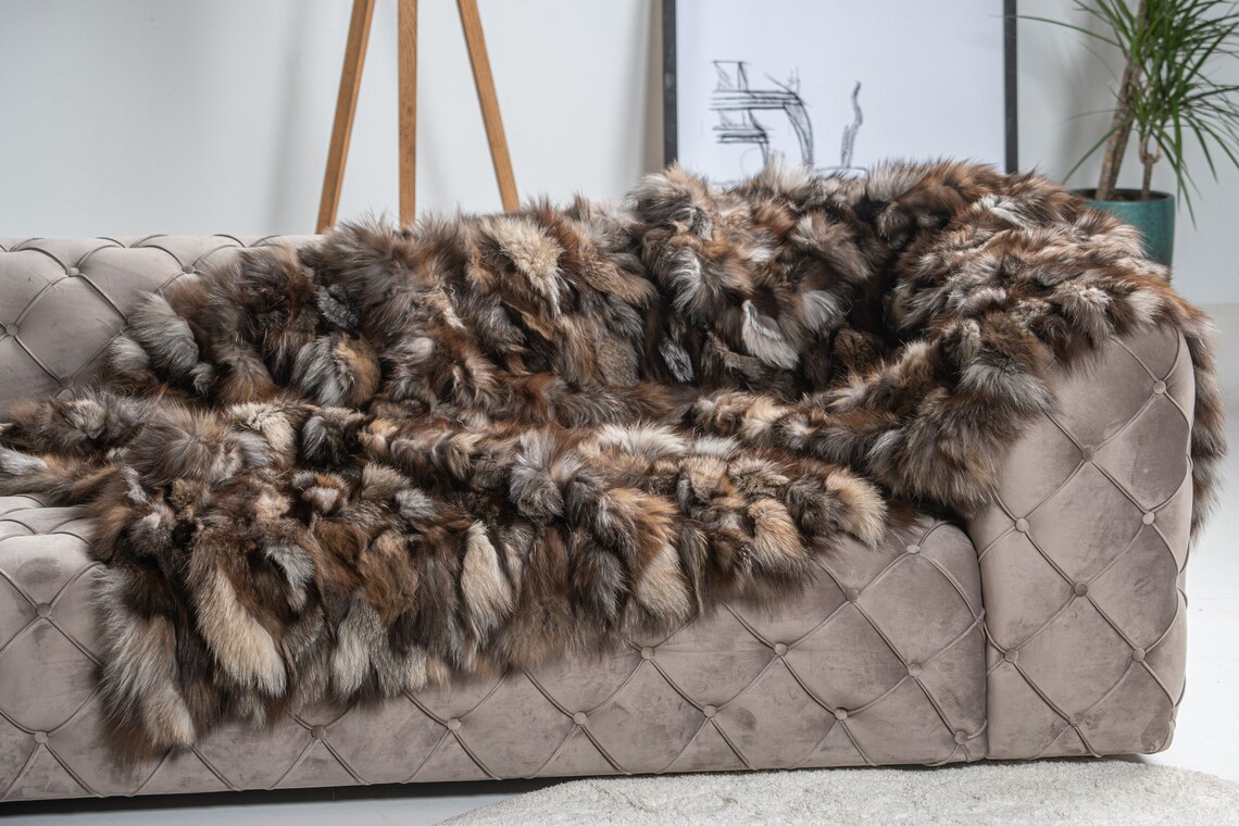Cross Fox Fur Throw, Fur Blanket, Fur Rag. Home Decoration, Office ...