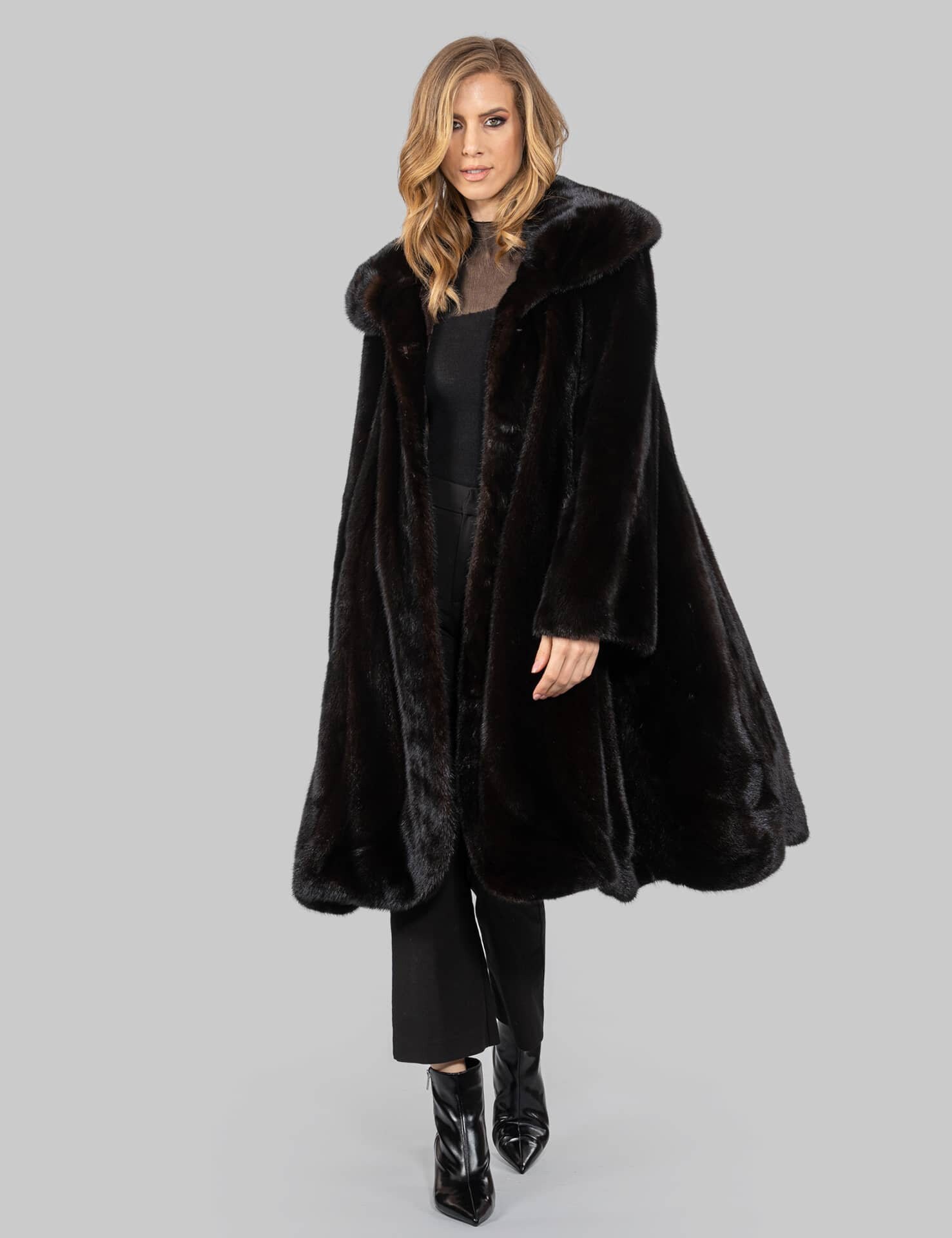Long Line Mahogany Real Mink Fur Coat. Overcoat. Natural Dark Brown ...