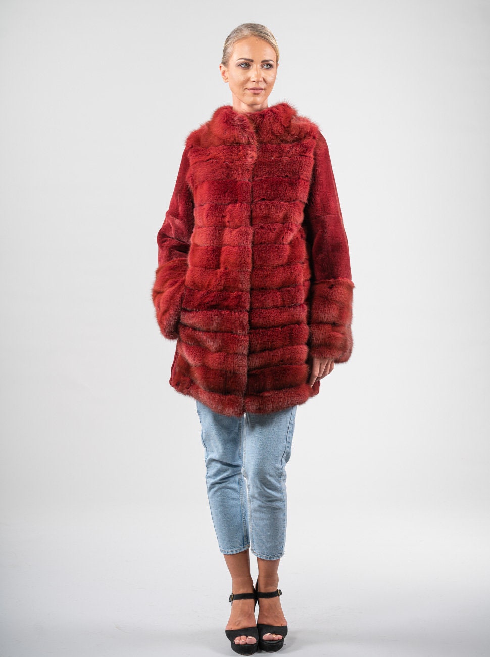 Burgundy Sable Marten Fur Coat. Full Skin Marten and Mink Fur. - Etsy