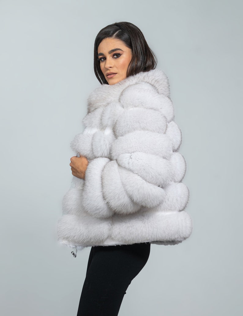 Multi Wearable Fluffy Real Fox Fur Coat, Natural Color. Blue Fox Fur ...