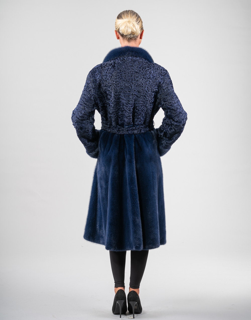 Electric Blue Mink and Astrakhan Fur Coat, in a Full-length Line ...