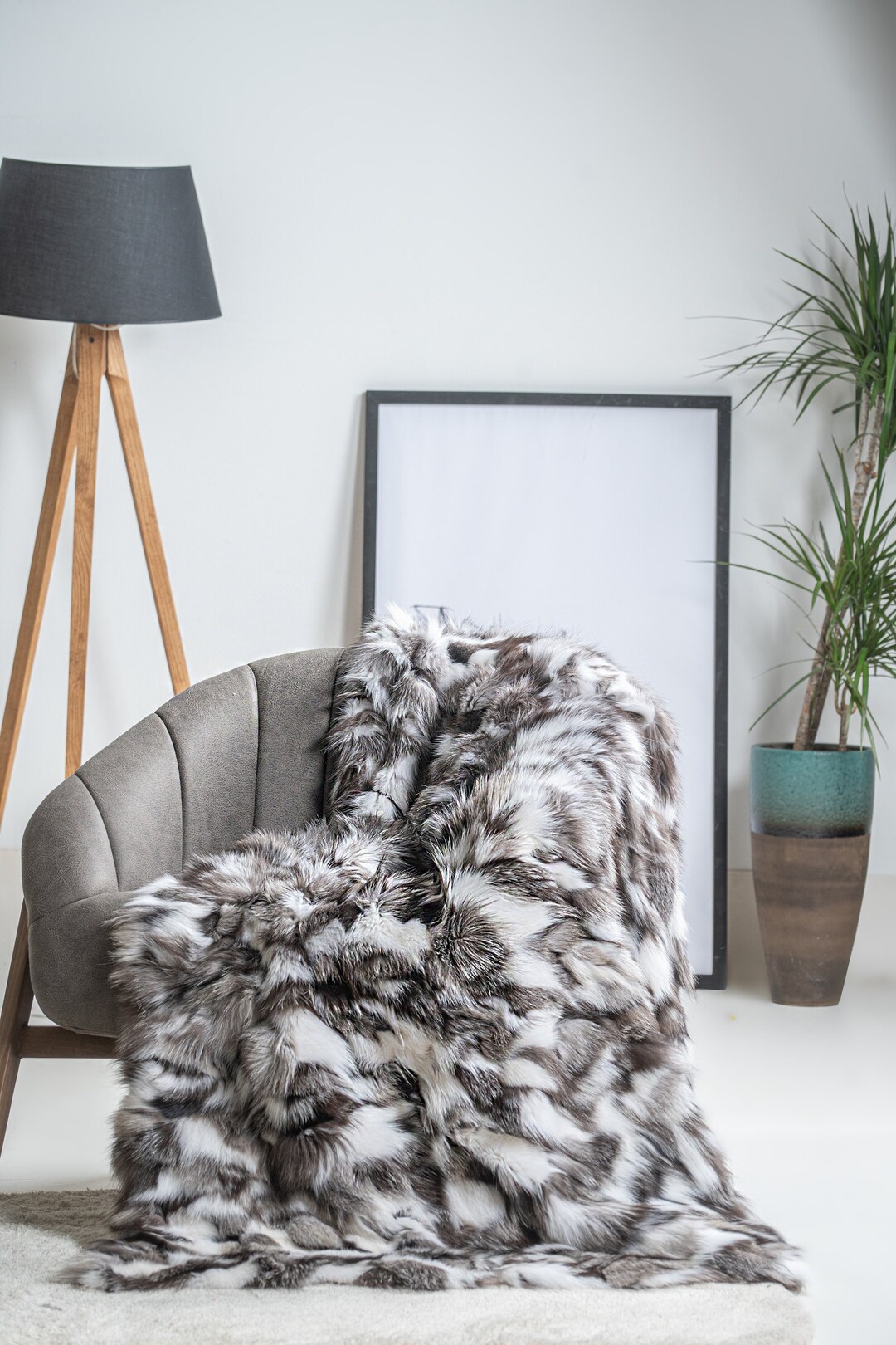 Platinum Natural Colour Fox Fur Throw. Fur Blanket, Fur Rag, Fur ...