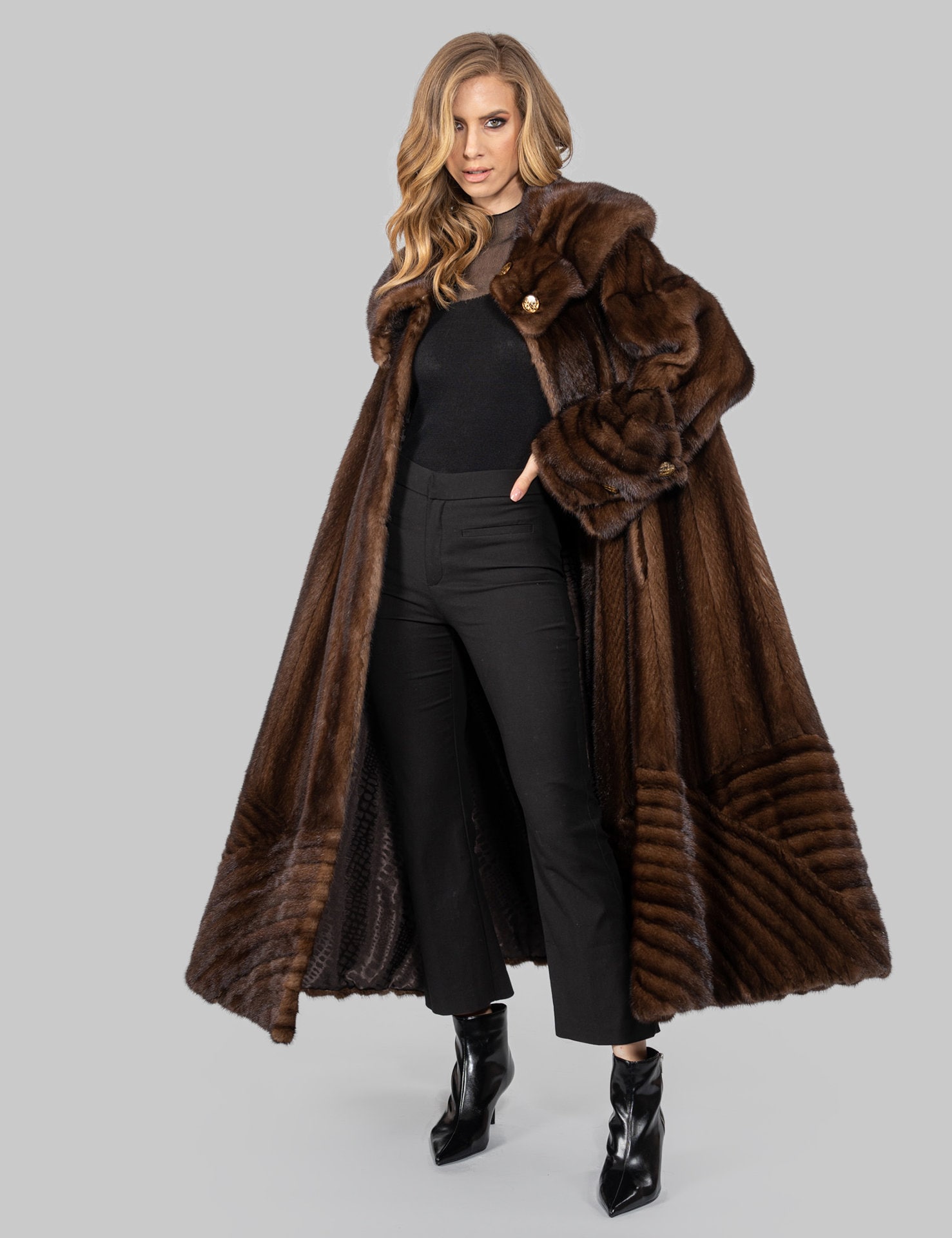 Full Length Demi Buff Real Mink Fur Coat. Overcoat. Natural Brown Color ...