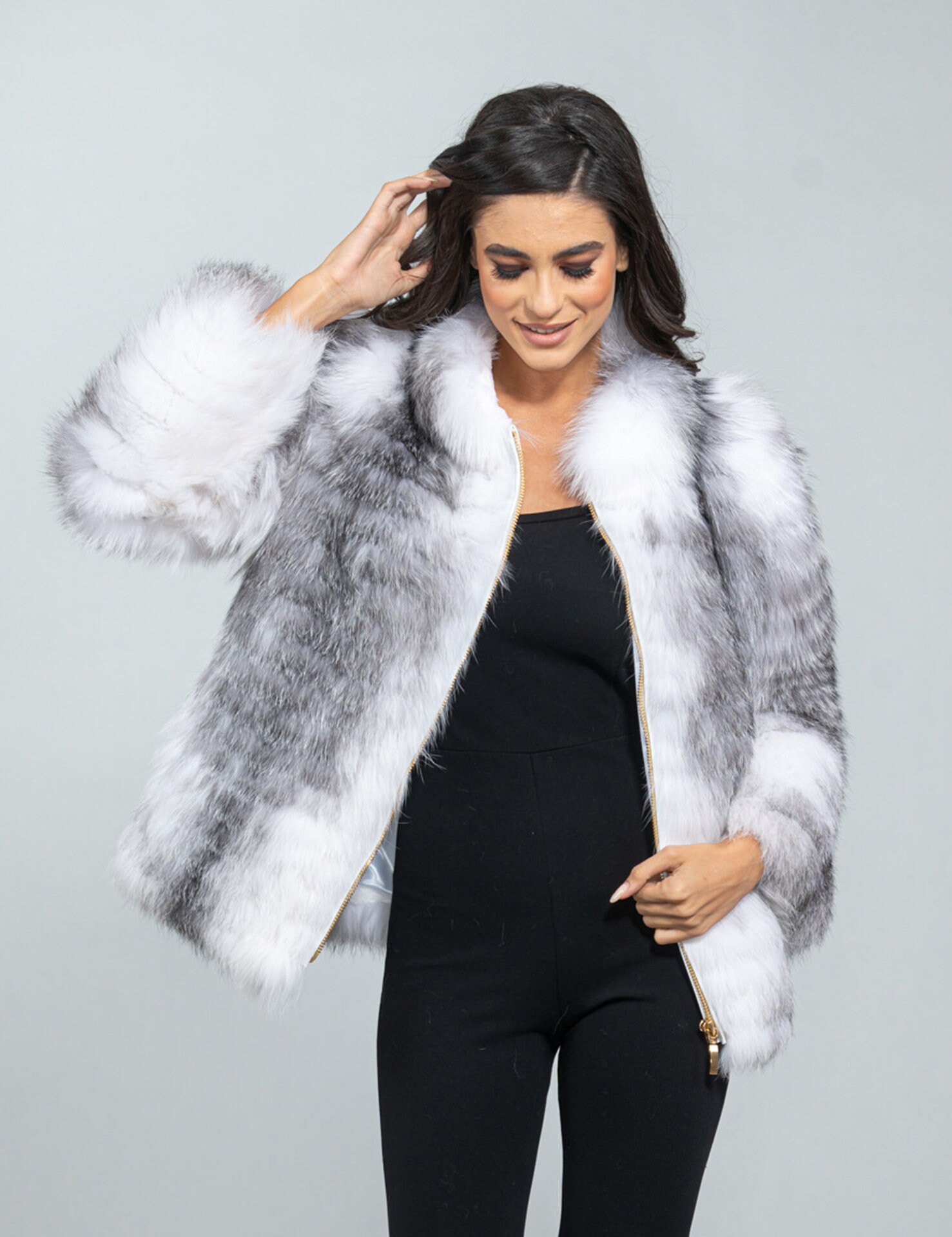 Arctic Marble Fox Fur Jacket. Natural Color Full Skin Real Fox Fur ...