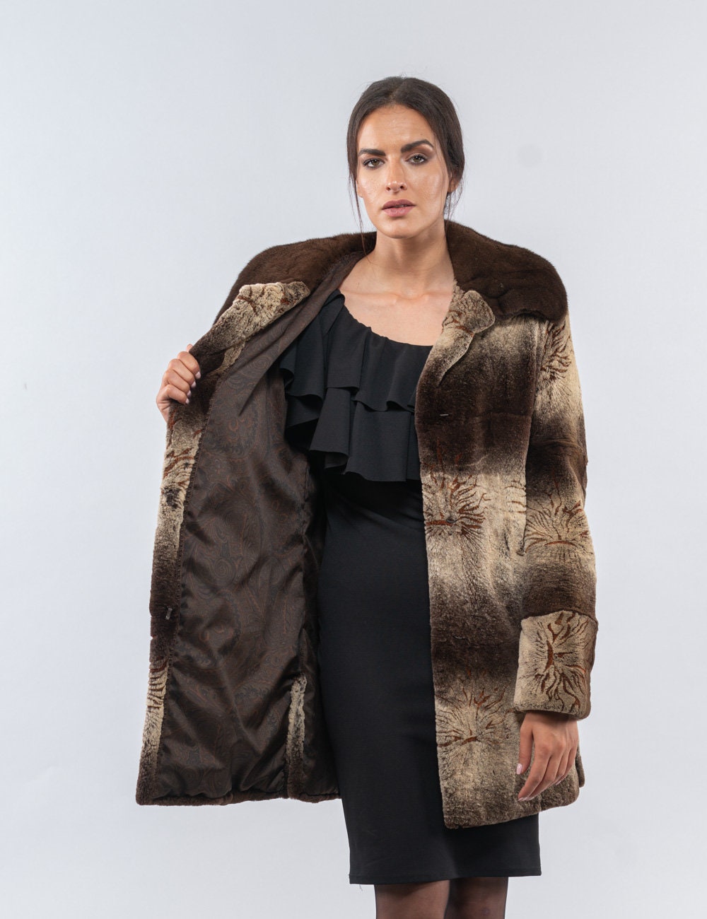 Full Skin Real Mink Fur Coat With Embossed Patterns. Sheared - Etsy