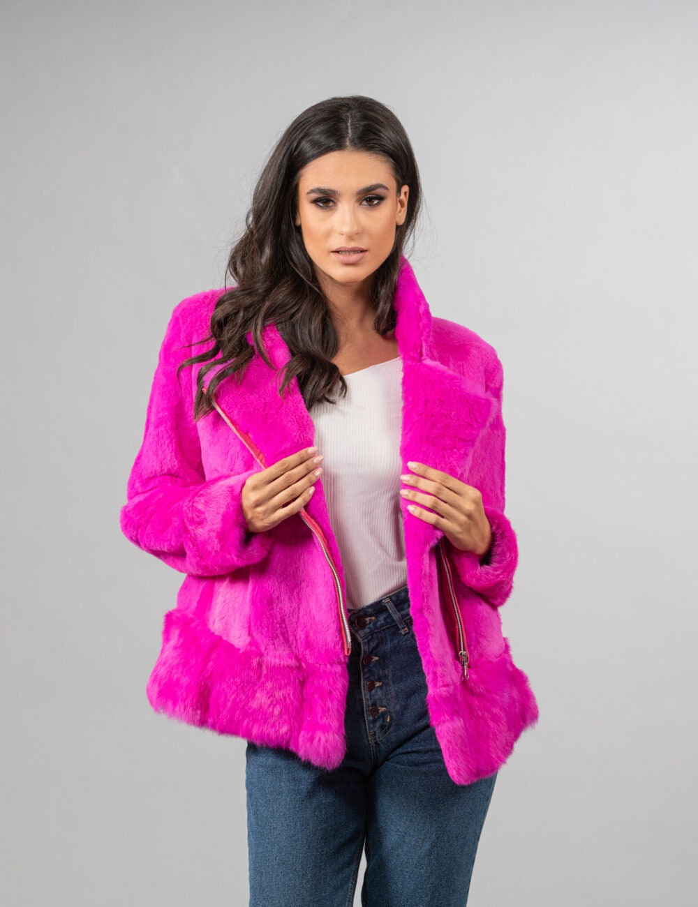 Biker Jacket in Fuchsia Color With a Diagonal Zipper Closure - Etsy