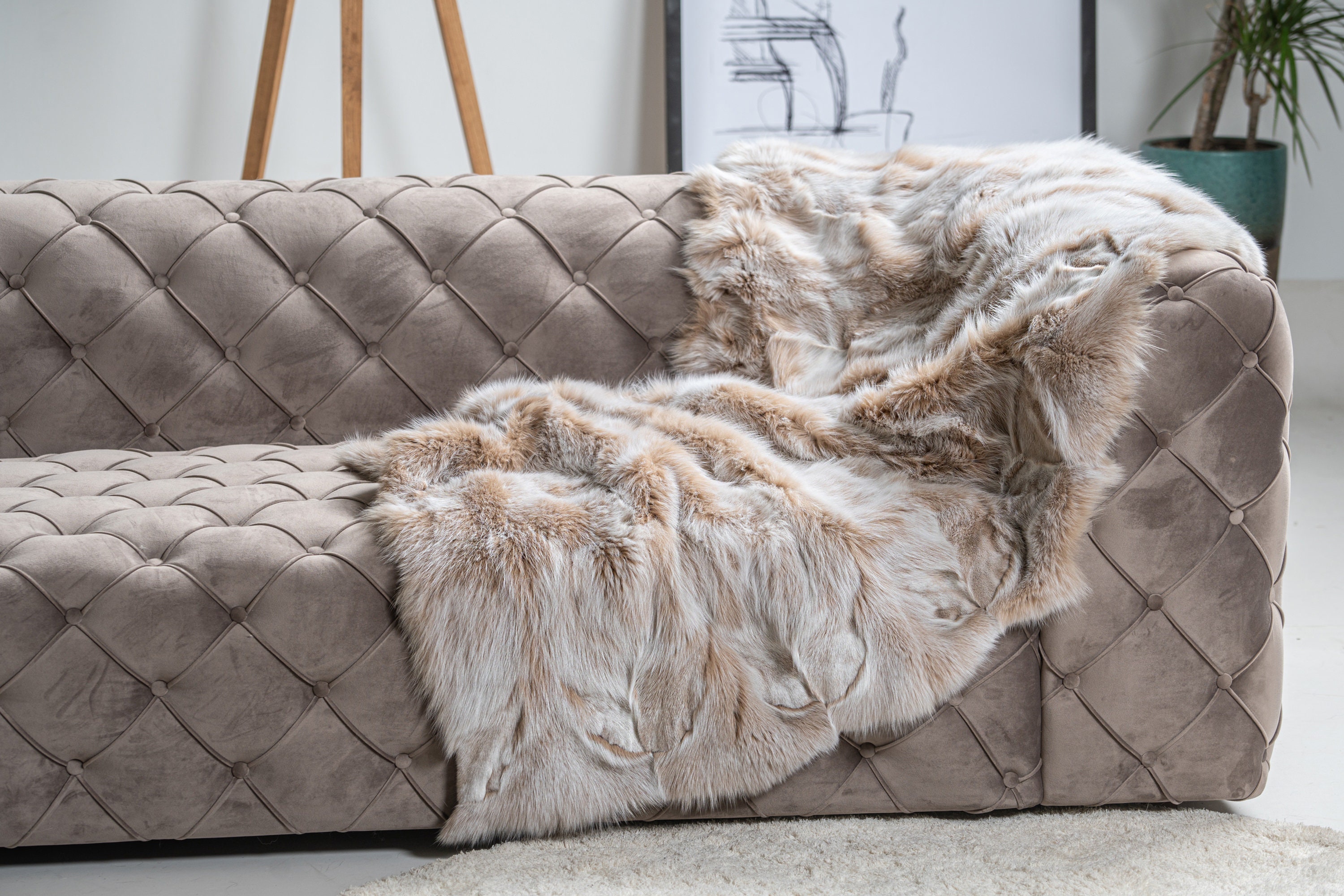 Real Fox Fur Rag, Fox Fur Throw, Luxury Fox Fur Blanket. White and ...