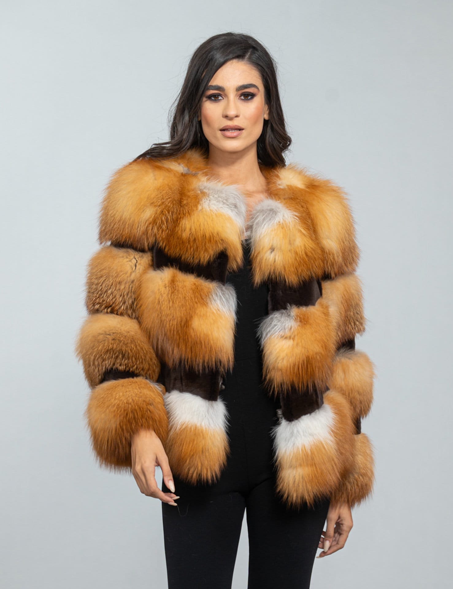 Canadian Red Fox Fur Jacket. Natural Color Real Fox Fur Stroller, Full ...