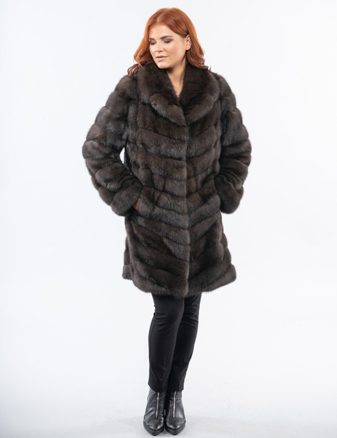 Canada Real Sable Fur Coat With Big Fold Out Lapels. Brown Sable ...