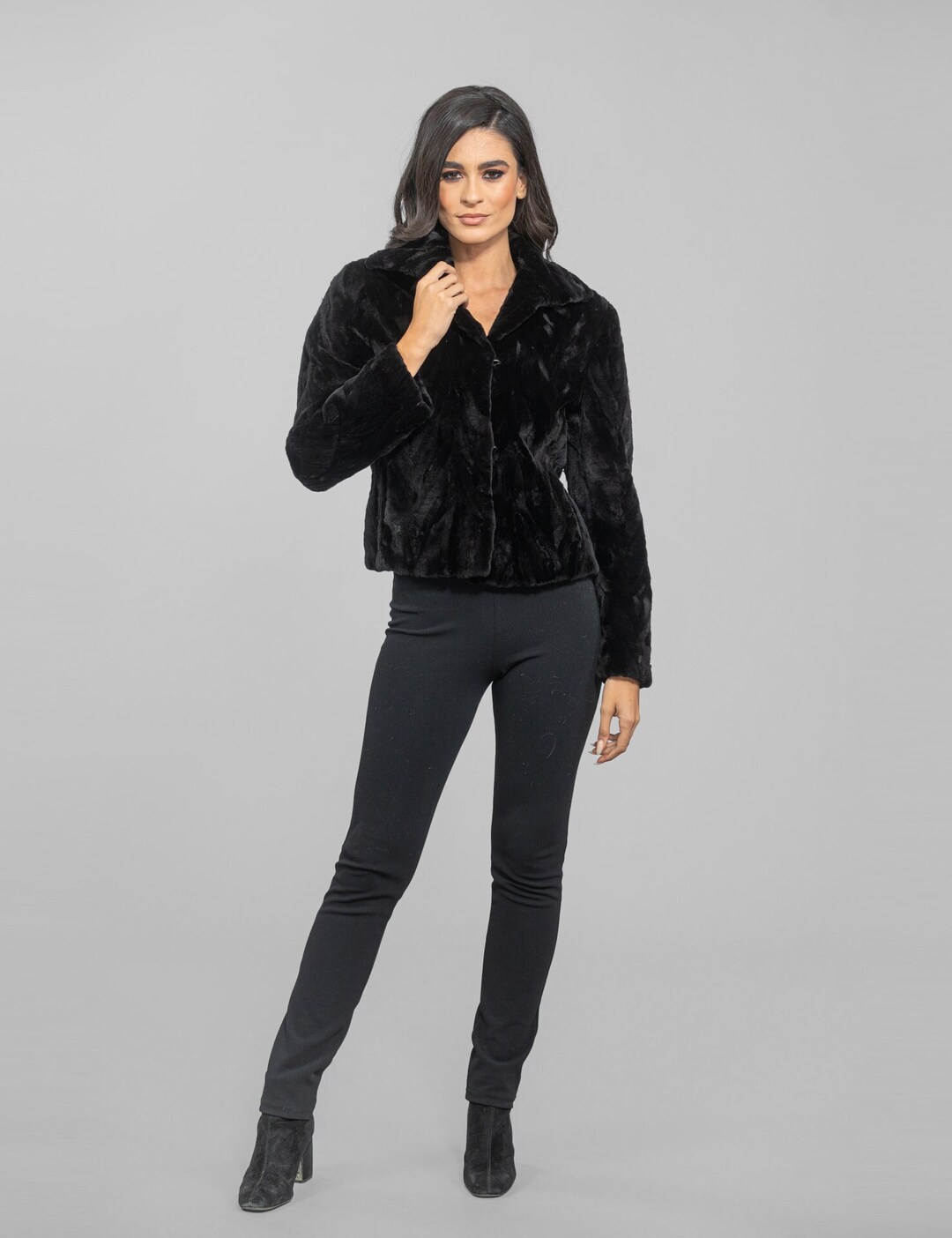 Real Black Mink Fur Bomber Jacket. Modern Short Jacket, Lightweight ...