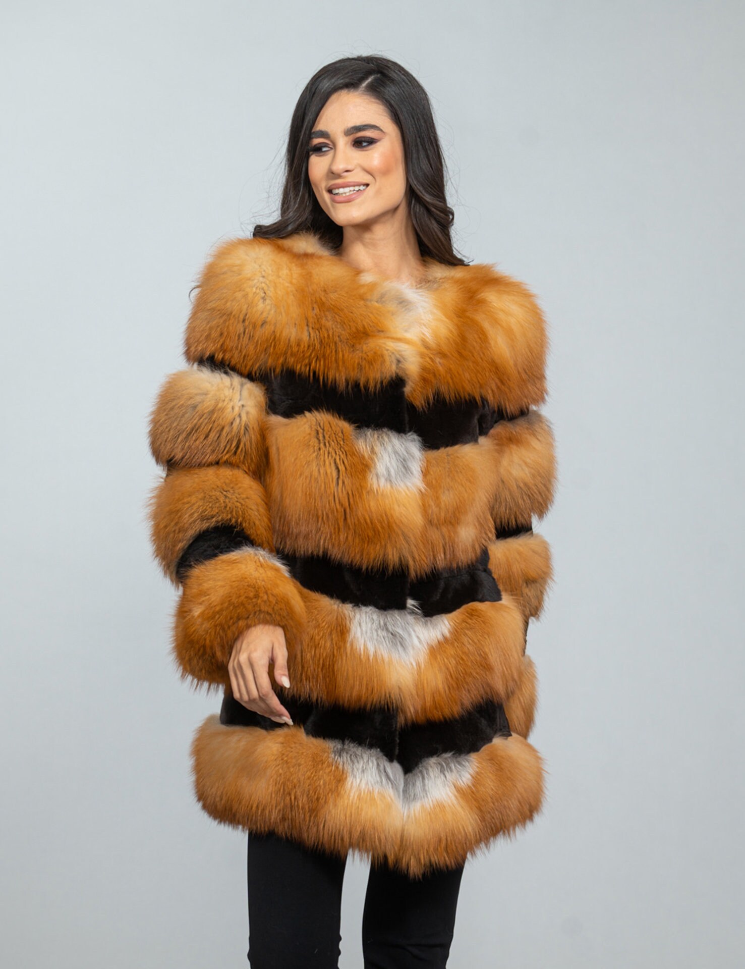Canadian Red Fox Fur Coat. Long Line Genuine Fox Fur Stroller, Whole ...