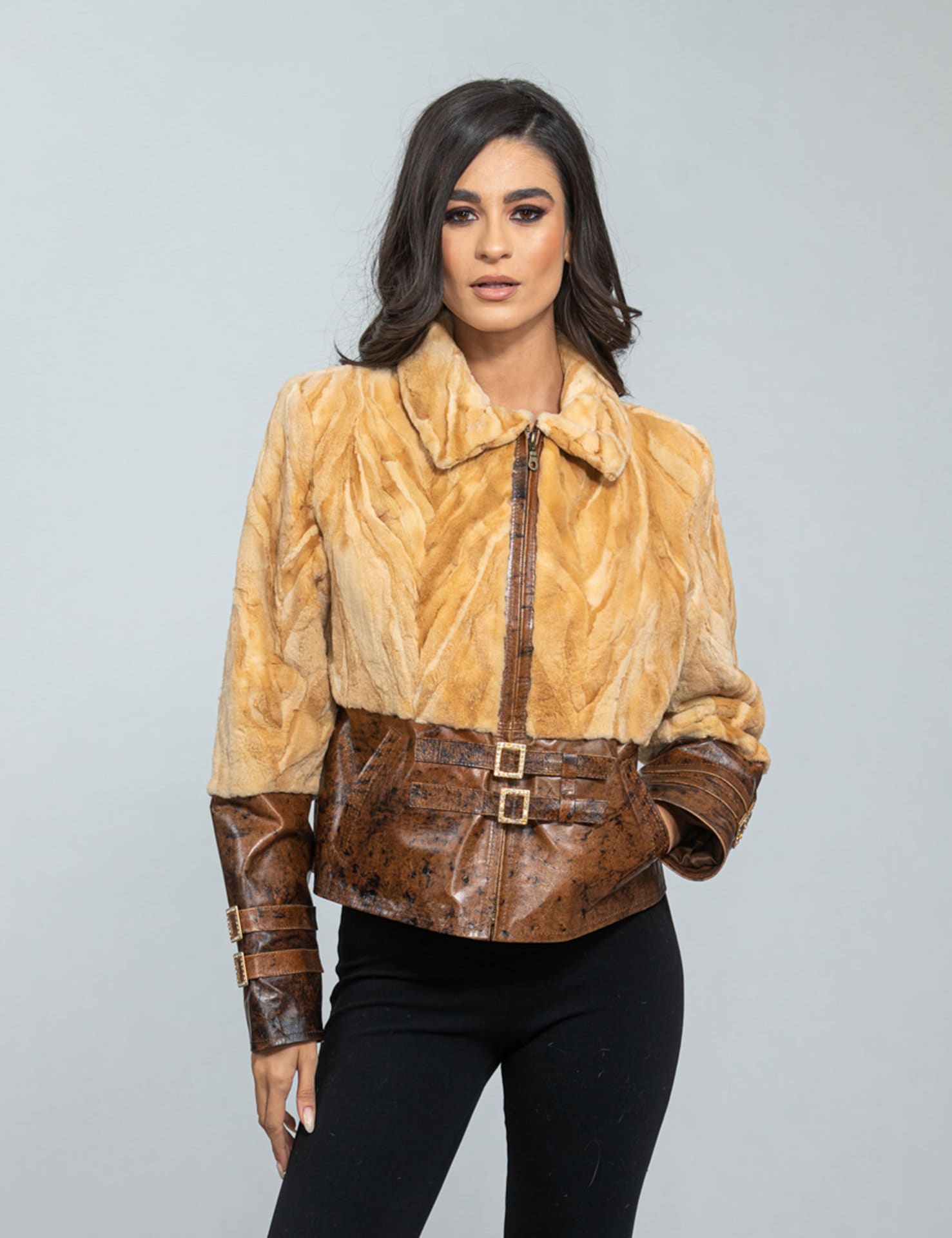 Modern Biker Jacket in Light Brown Color With Genuine Leather. Zipper ...