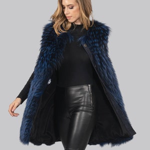 Blue Fluffy Real Fox Fur Vest With Rabbit Fur. Long Line Modern Womens ...
