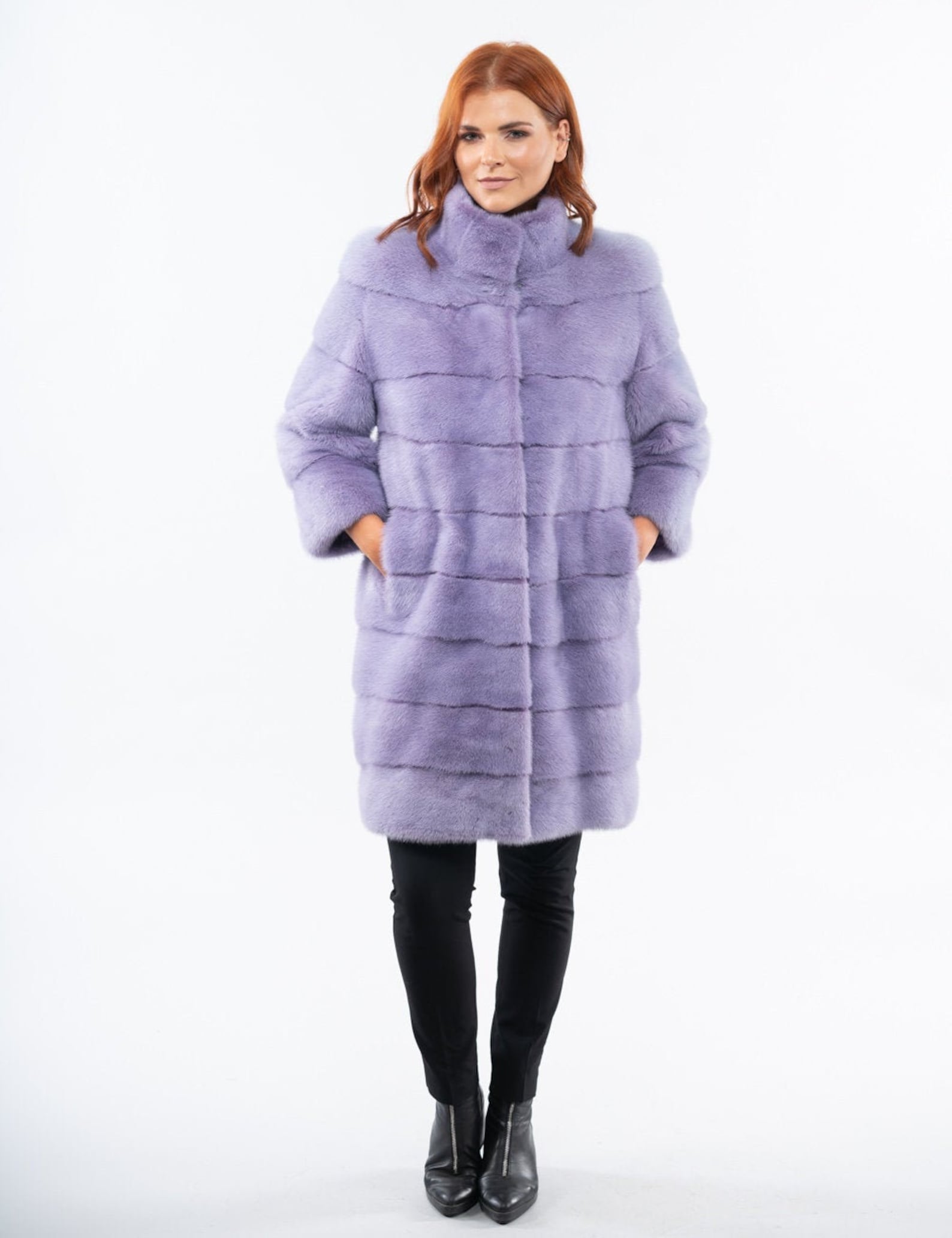 Lilac Real Mink Fur Coat, 7/8 Sleeves. Winter Coat, Purple Coat, Full ...