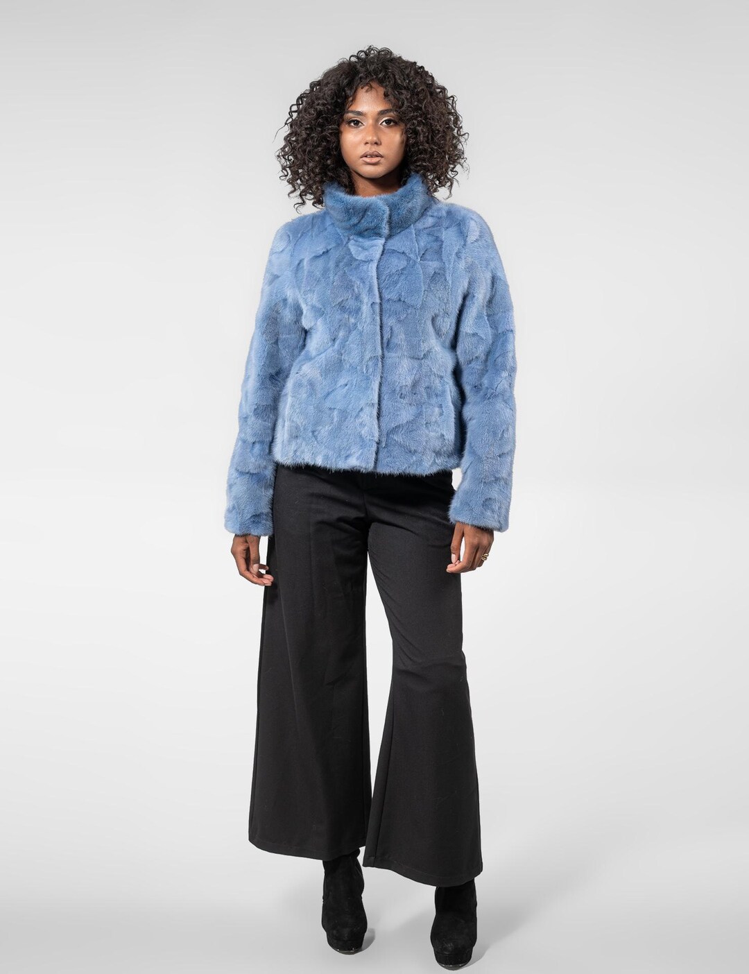 Modern Short Line Light Blue Mink Fur Jacket. Women’s Bomber Jacket ...