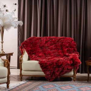Luxury Red Real Fox Fur Blanket. Modern Fluffy Fur Throw. Fur Rug, Fur ...
