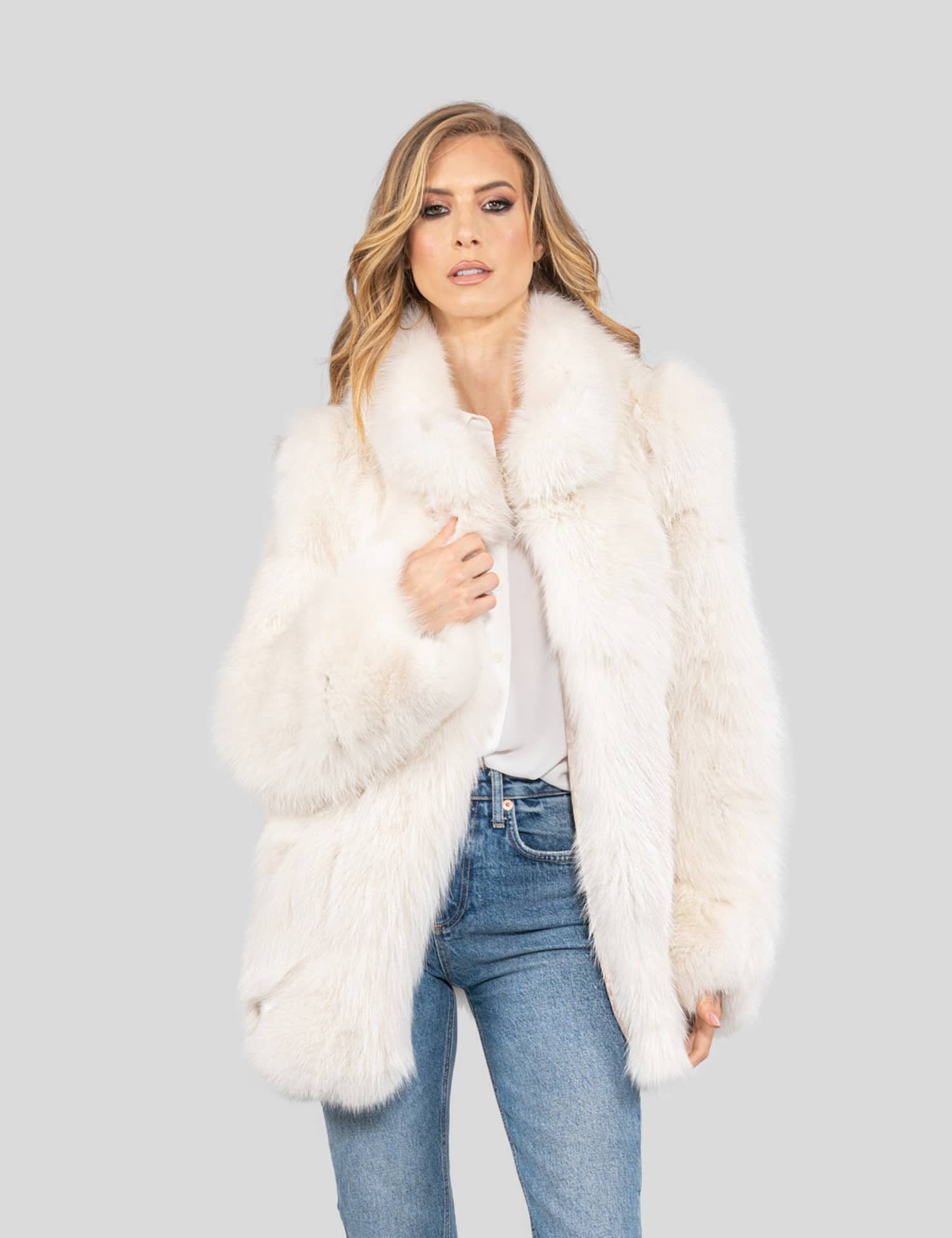 Pearl Real Fox Fur Coat. Stand Collar. High Quality Zaets Fox Fur ...