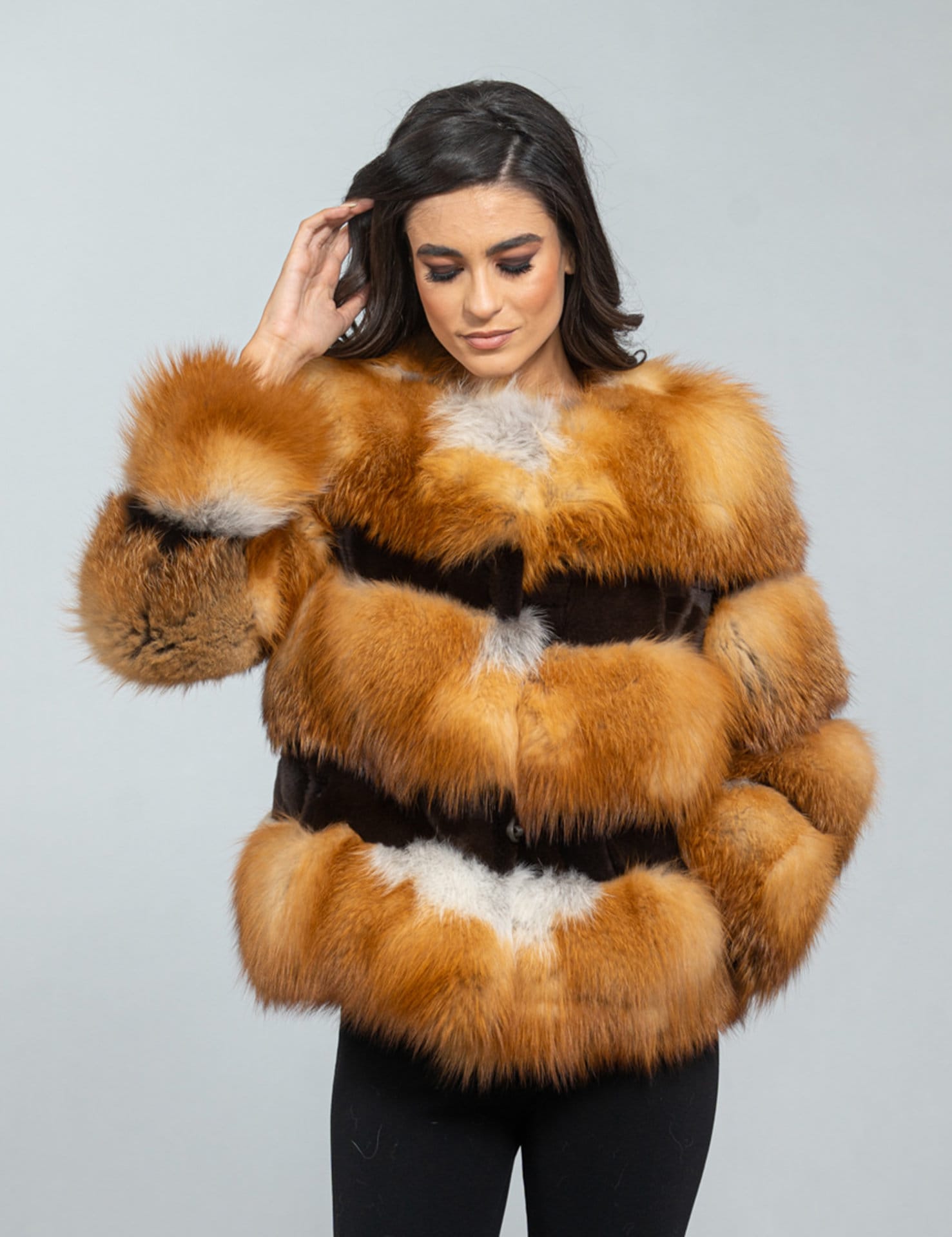 Canadian Red Fox Fur Jacket. Natural Color Real Fox Fur Stroller, Full ...