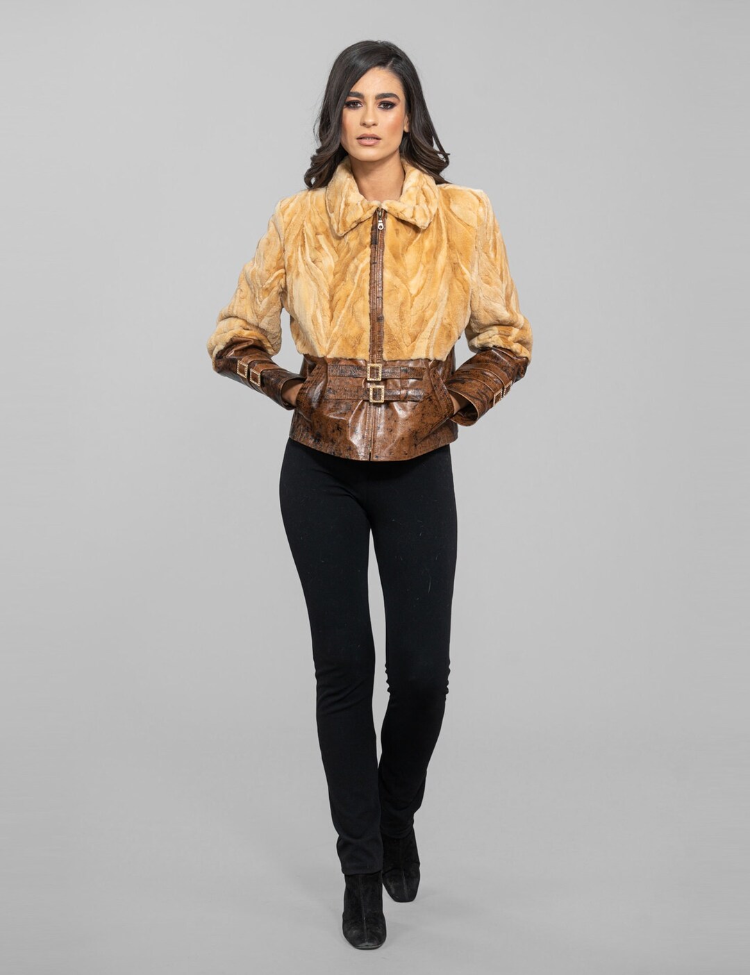 Modern Biker Jacket in Light Brown Color With Genuine Leather. Zipper ...