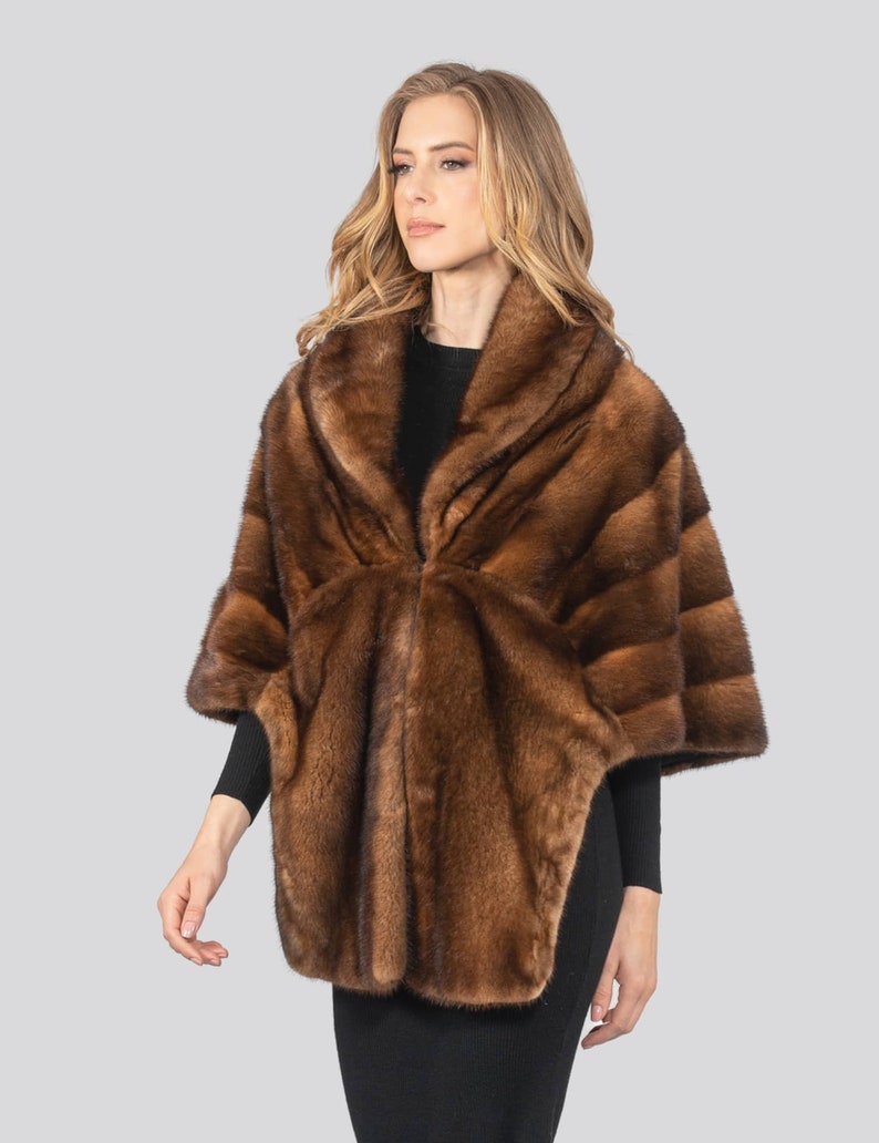 Stola in vera pelliccia di visone marrone chiaro TAGLIA UNICA ...