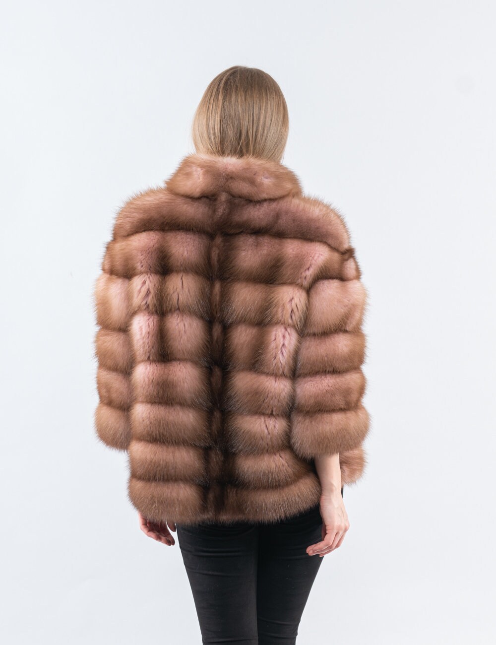 Long Hair Real Sable Marten Fur Jacket in a Pink Brown Color. Full Skin ...