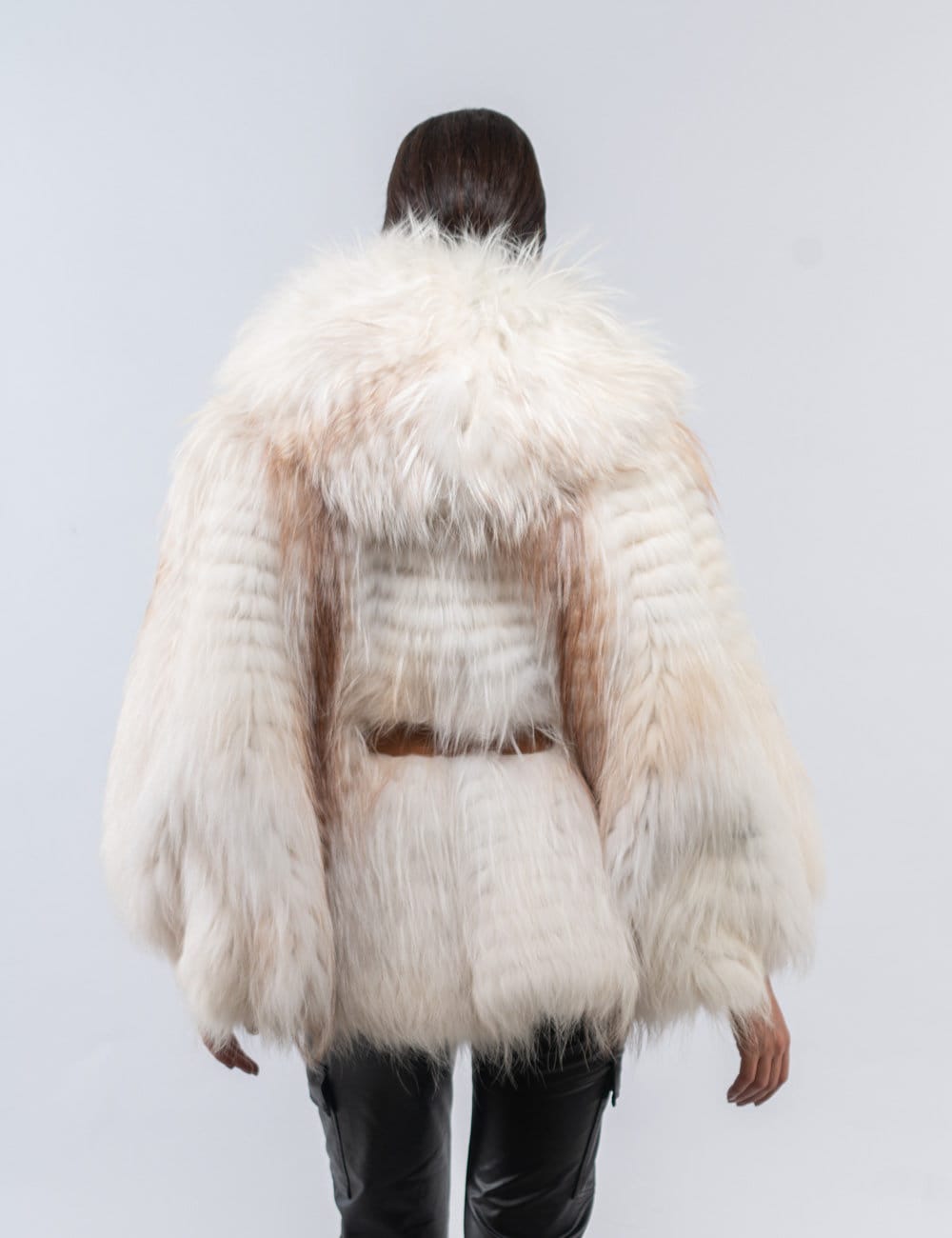 Fluffy Real Fox Fur Cape With Hood and Leather Belt. Winter Fluffy Real Fox Fur Cape With Hood and Leather Belt. Winter