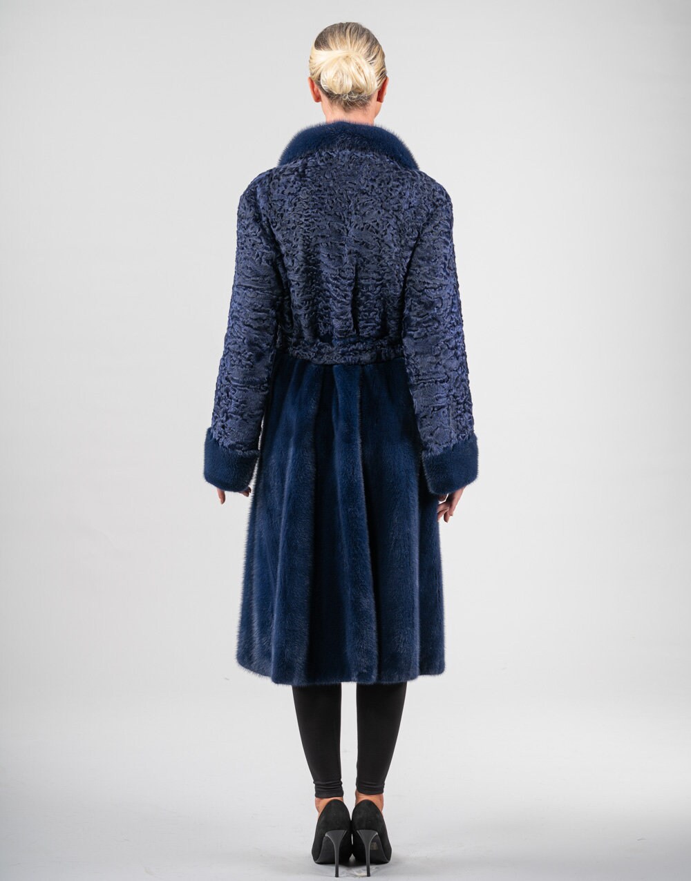 Electric Blue Mink and Astrakhan Fur Coat, in a Full-length Line ...