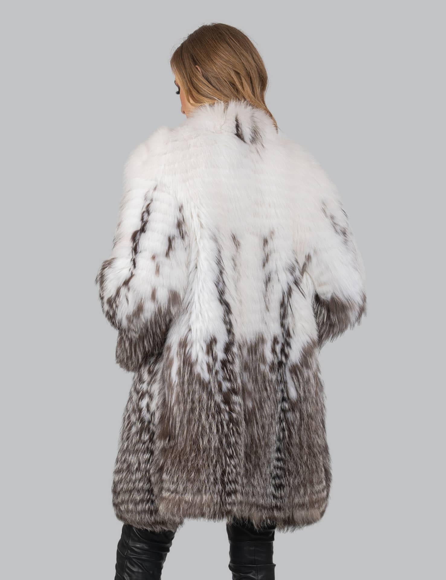 Black and White Fluffy Fox Fur Coat. Knee Length Natural Arzade Color ...