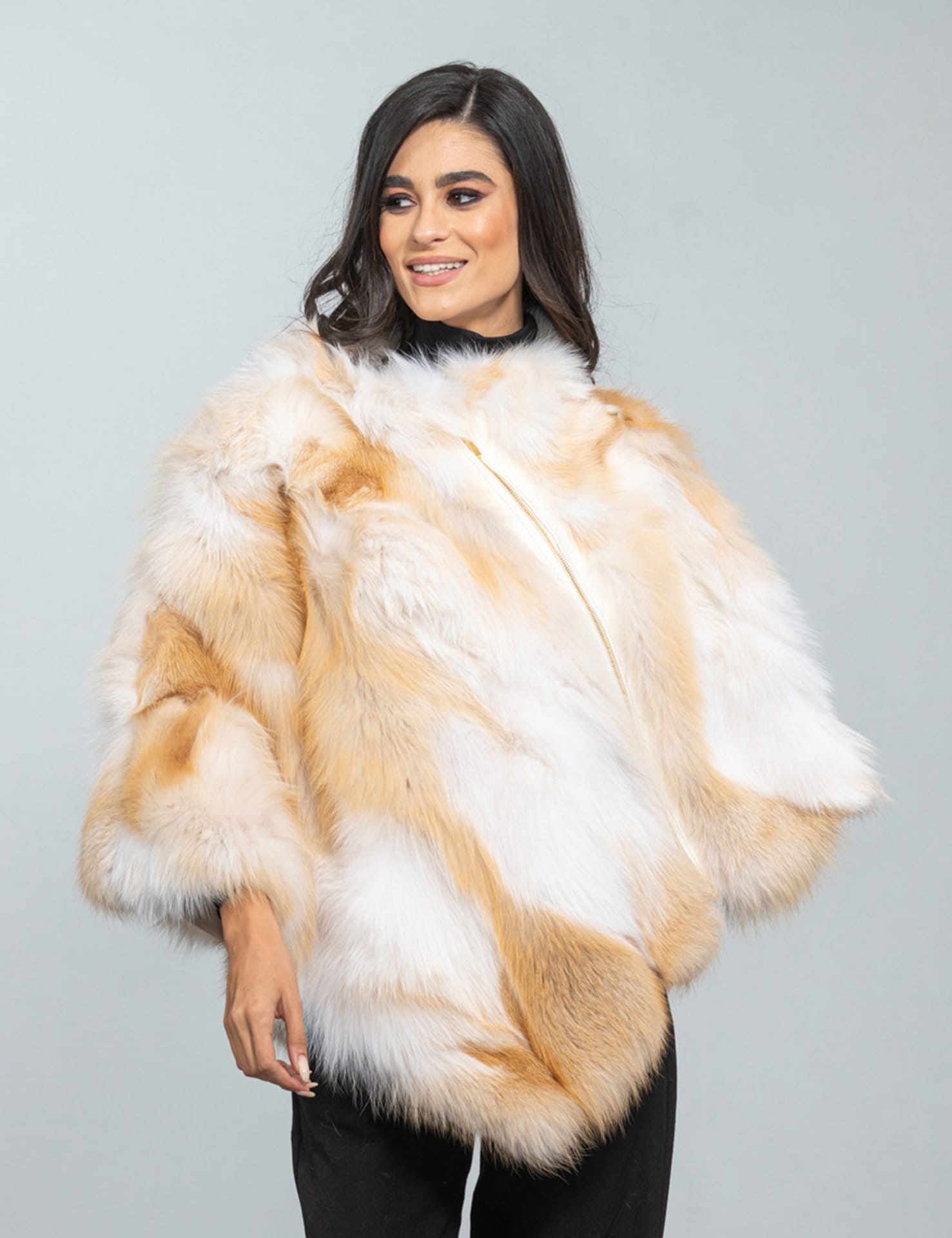 Fluffy Fox Fur Poncho With Zipper Closure. ONE SIZE Real Fur Cape, Gold ...