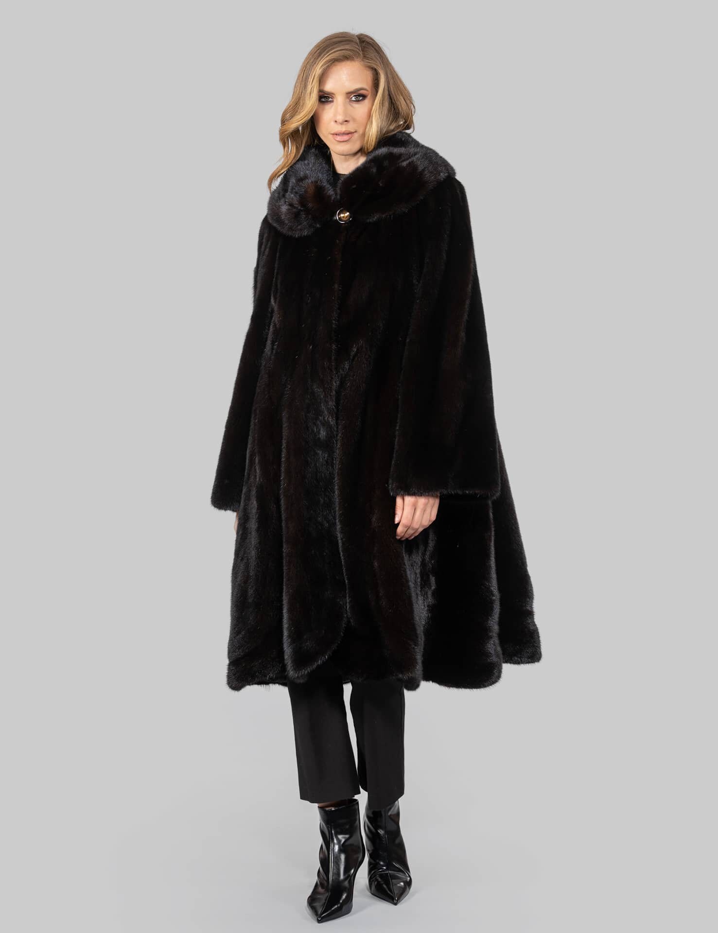 Long Line Mahogany Real Mink Fur Coat. Overcoat. Natural Dark Brown ...