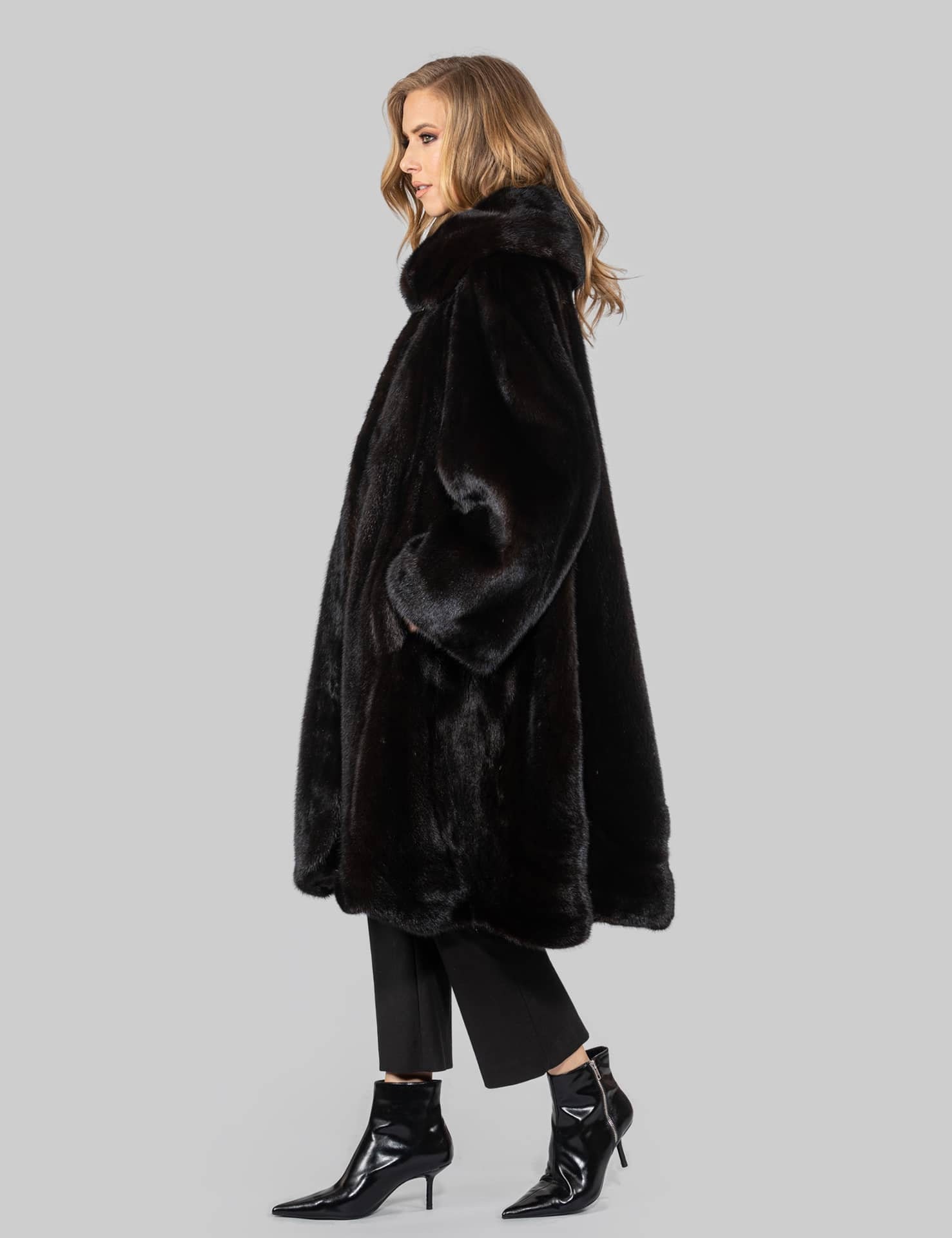 Long Line Mahogany Real Mink Fur Coat. Overcoat. Natural Dark Brown ...