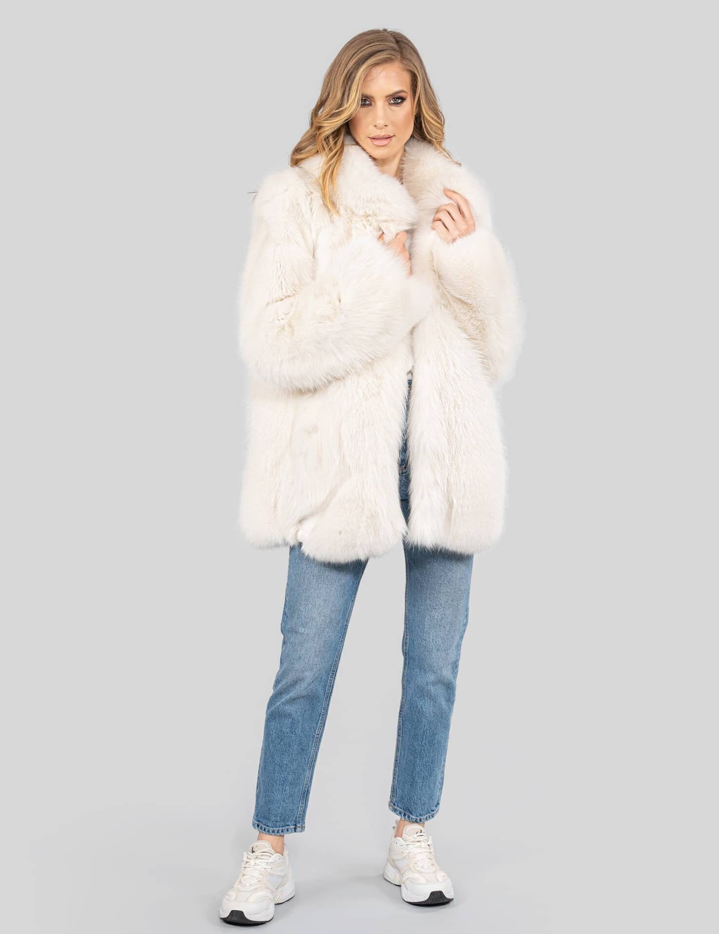 Pearl Real Fox Fur Coat. Stand Collar. High Quality Zaets Fox Fur ...