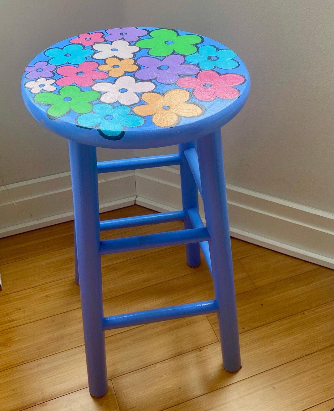 Custom Hand Painted Wooden Stool - Etsy