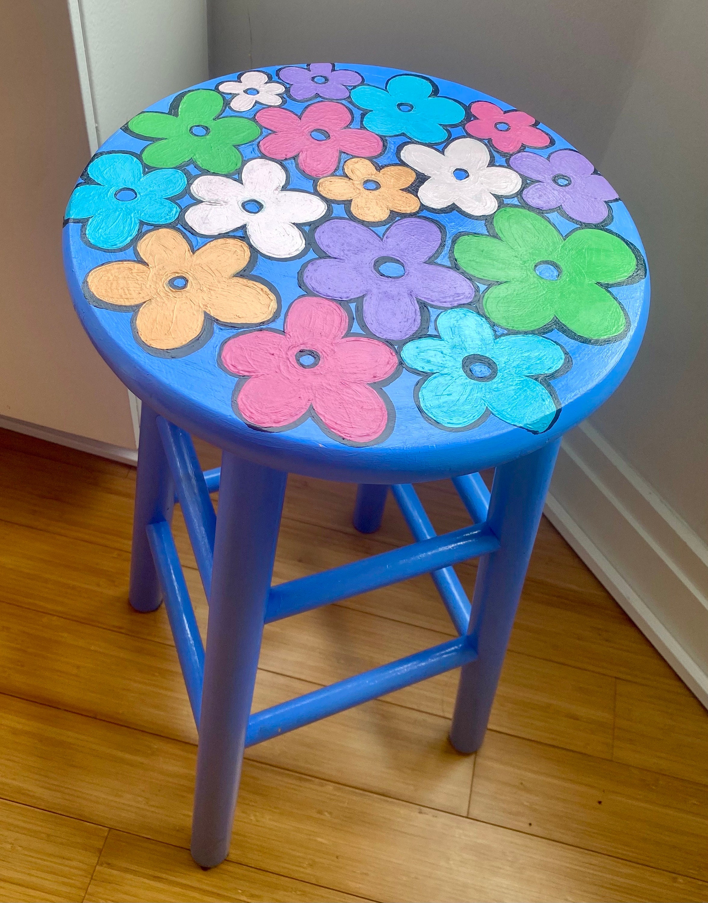 Custom Hand Painted Wooden Stool - Etsy