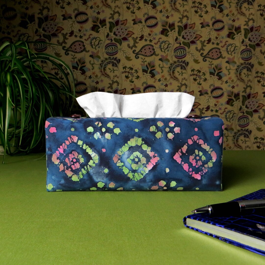 Fabric Rectangle Tissue Box Cover Magenta and Green Diamonds on Blue - Etsy
