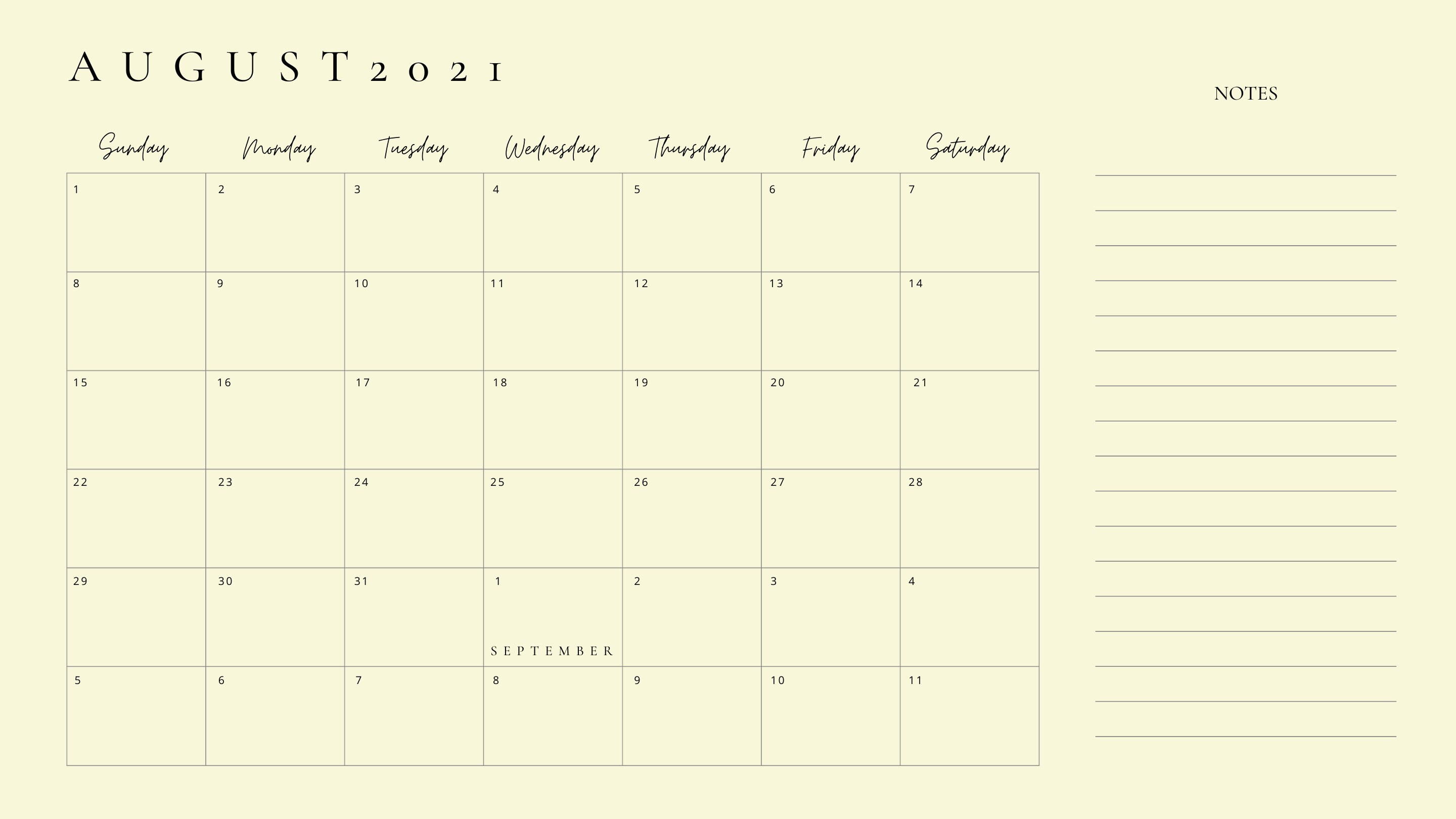 August 2021 Printable Calendar, Instant Download Calendar, Minimalist ...