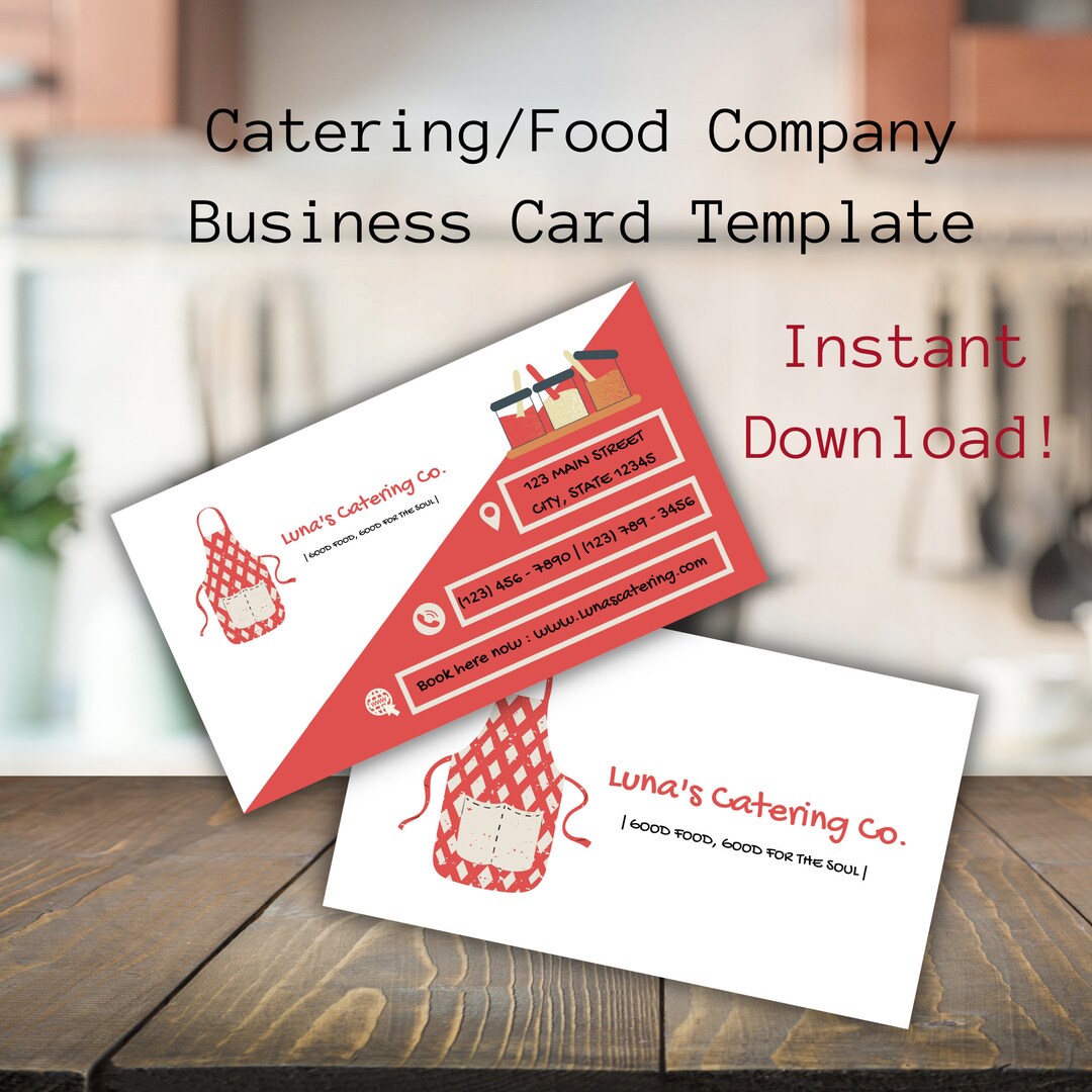 Catering Food Business Card Template Red Design Calling Card Instant ...