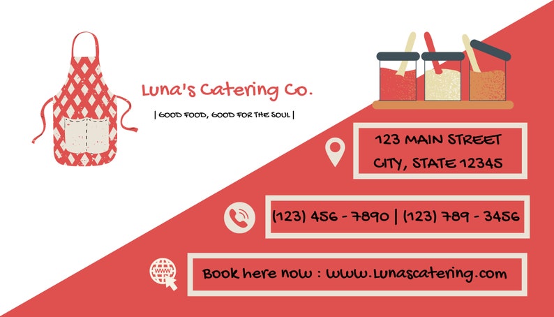 Catering Food Business Card Template Red Design Calling Card Instant ...