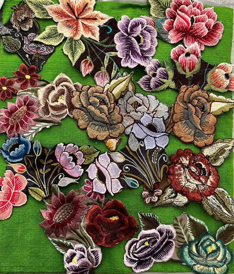 Handmade Mexican Embroidered Flower Patches /mexican Sew on Floral ...