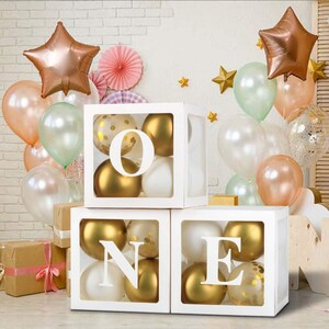 One Box, 1st Birthday Decoration , White Clear One Balloon Boxes ,first ...