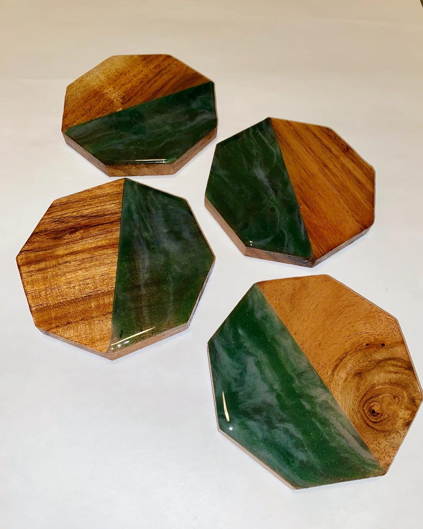 Set of 4 Wood and Resin Coasters - Etsy