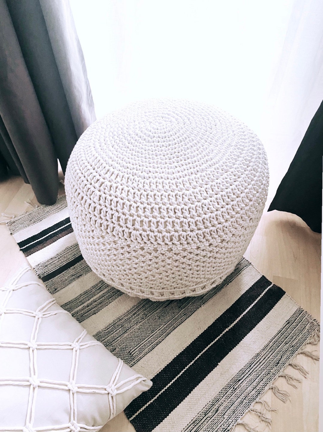 Macrame Pouf, Macrame, Knotted, Crocheted, Design, Pouf, Seat Cushion ...