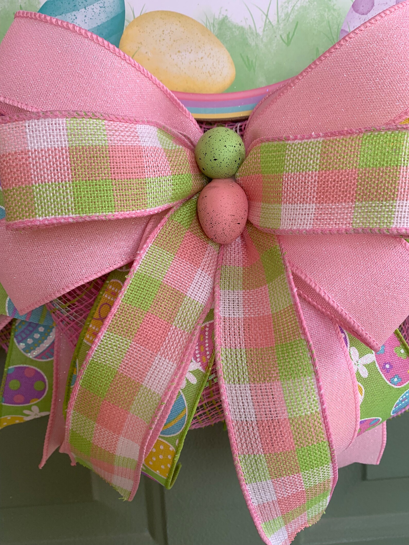 Easter Egg Pancake Wreath: Pink & Green Spring Door Decor - Etsy