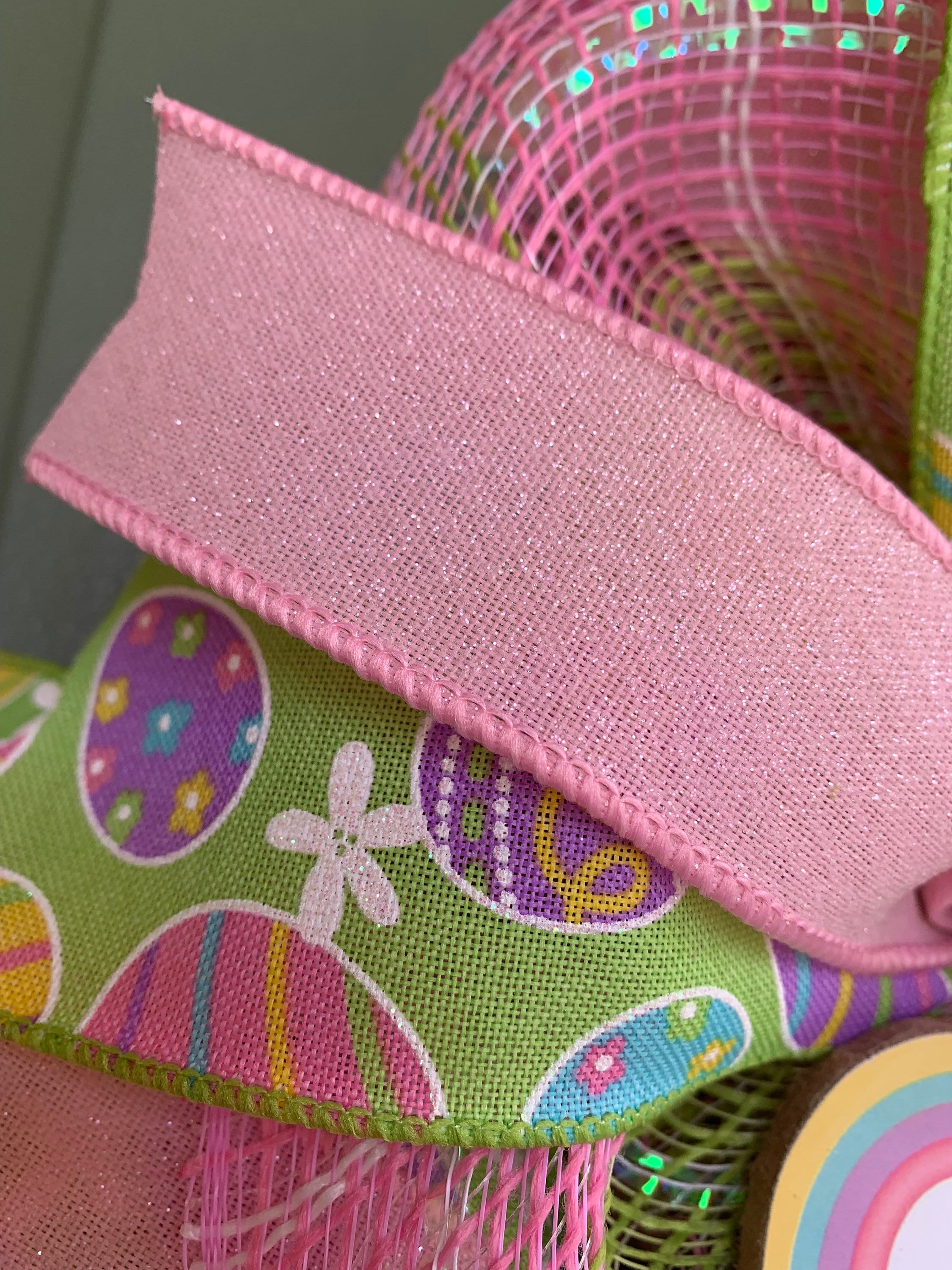 Easter Egg Pancake Wreath: Pink & Green Spring Door Decor - Etsy