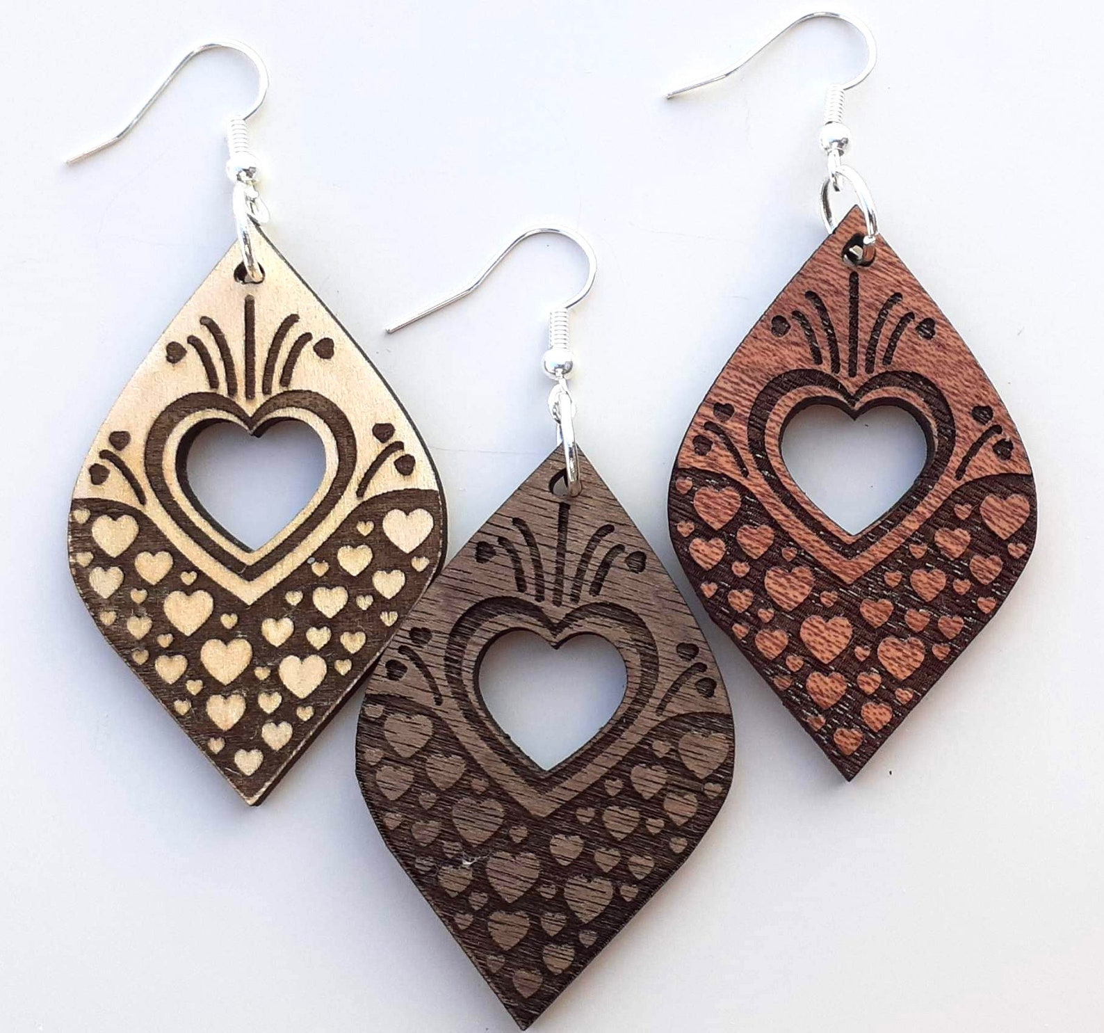Bohemian Heart Earrings Svg Laser Cut File With Reverse Engrave ...
