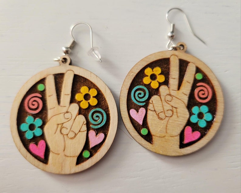 Peace Sign & Daisies Earrings Svg for Laser (DIGITAL File Only ...