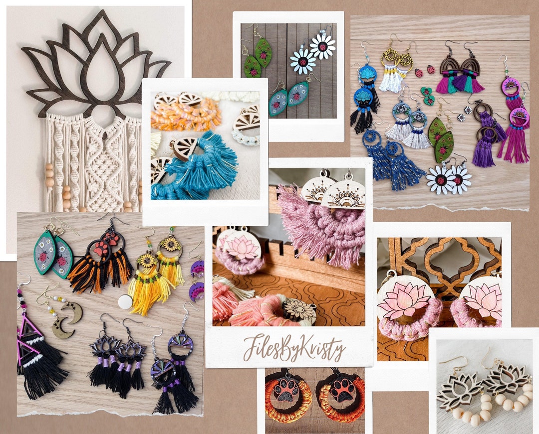 Nested Set 2: Lotus Flower With Nested Macrame & Ladybug Earrings Svg ...