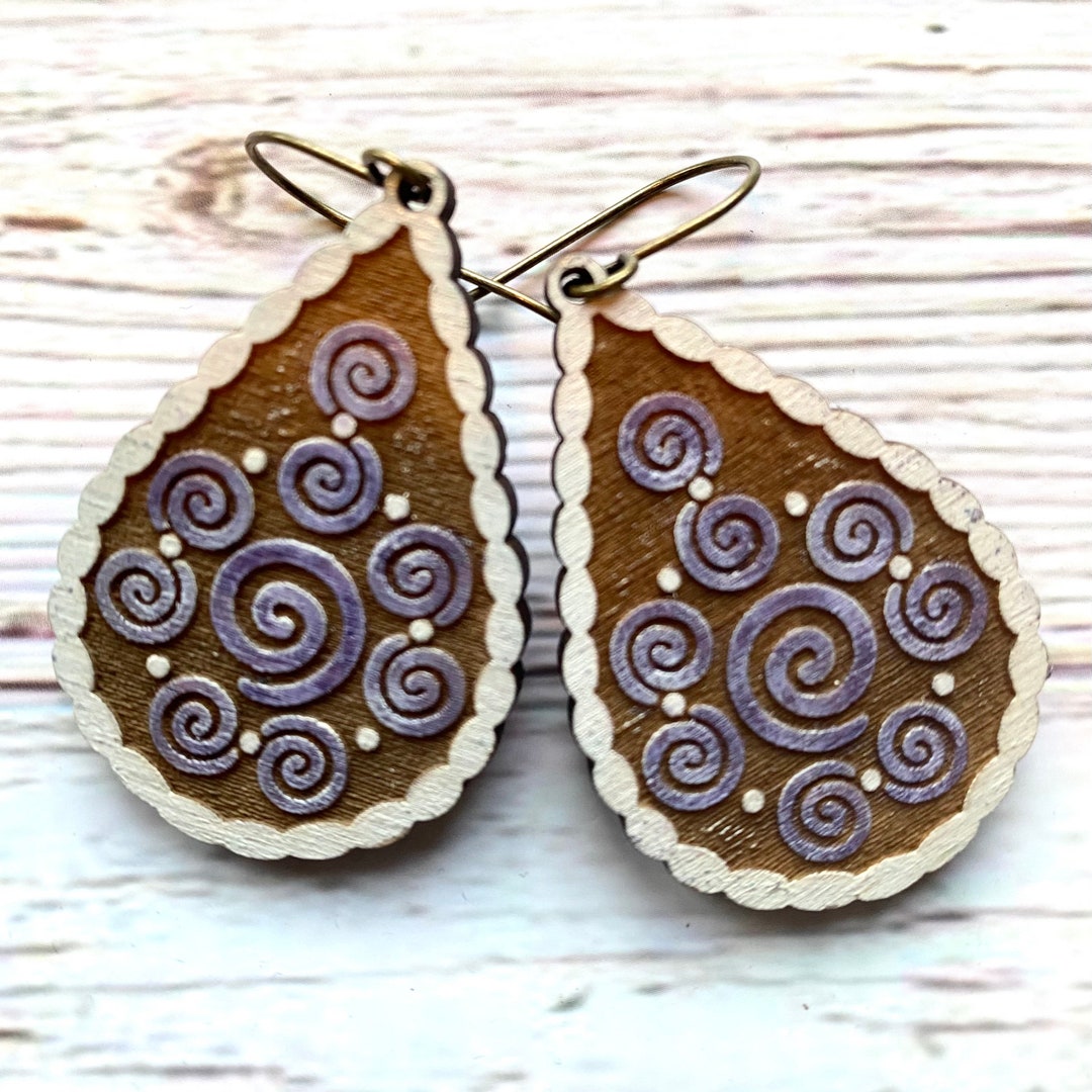 Scalloped Teardrop Spirals Reverse Engrave Earrings Svg Laser Cut File ...