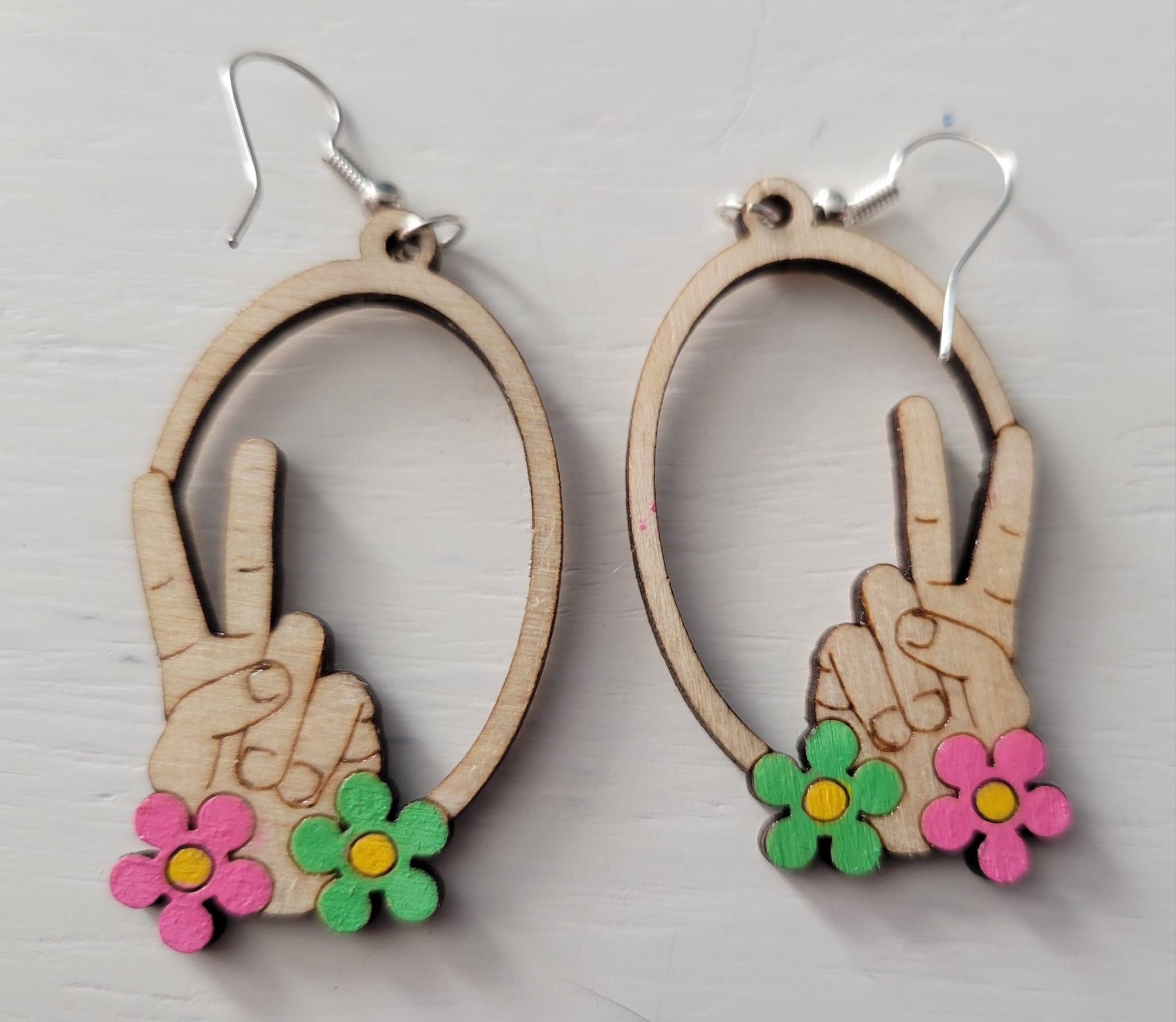 Peace Sign & Daisies Earrings Svg for Laser (DIGITAL File Only ...