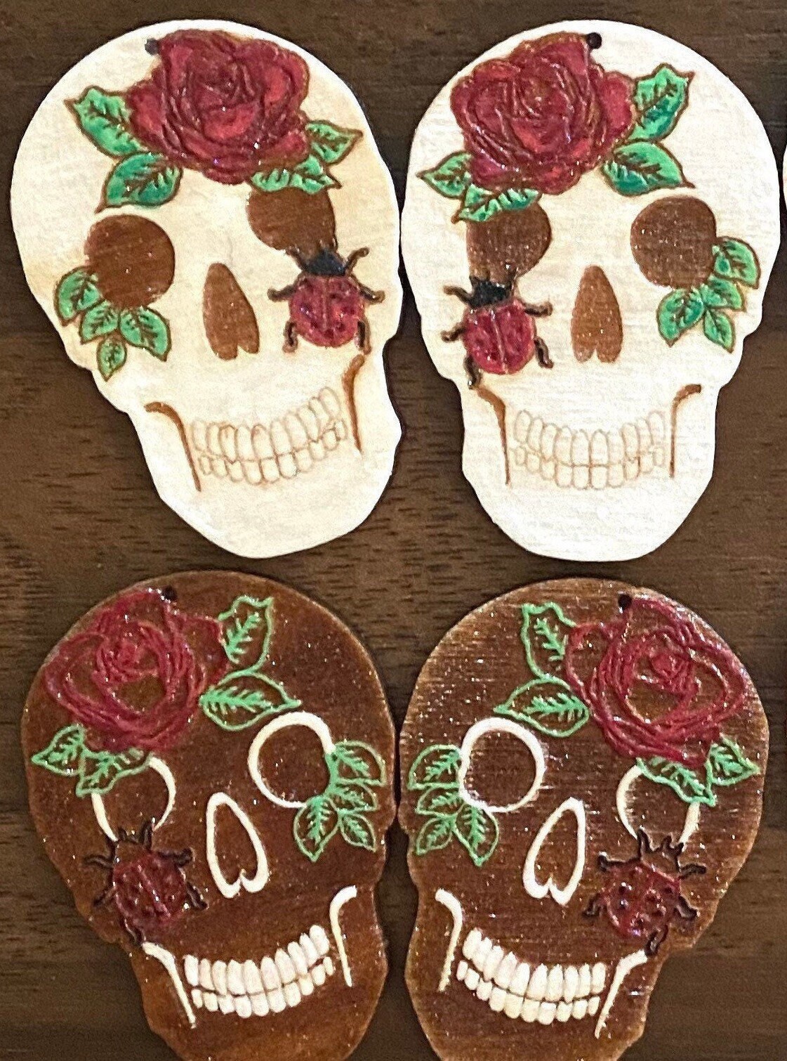 Rose & Ladybug Skull Earrings Svg for Lasers DIGITAL File - Etsy